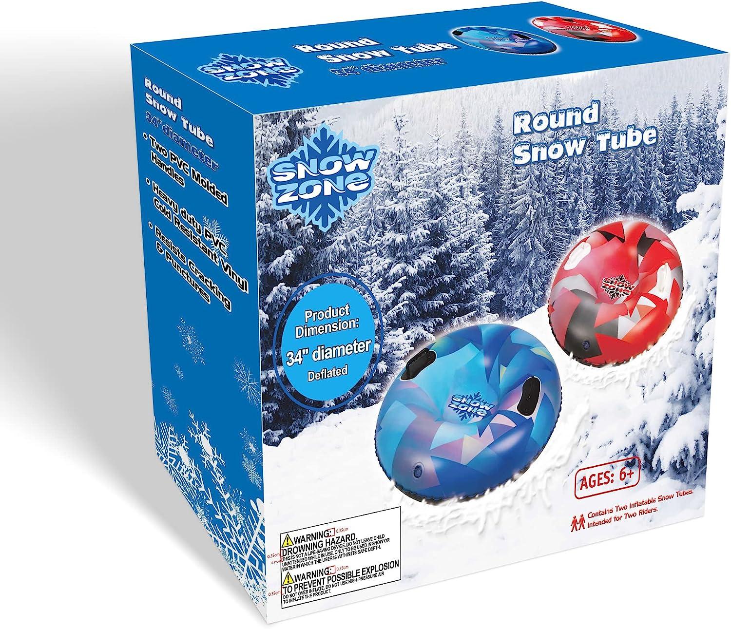 JOYIN 34 Inches Inflatable Snow Tubes (2 Sets) - Heavy Duty Sled for ...
