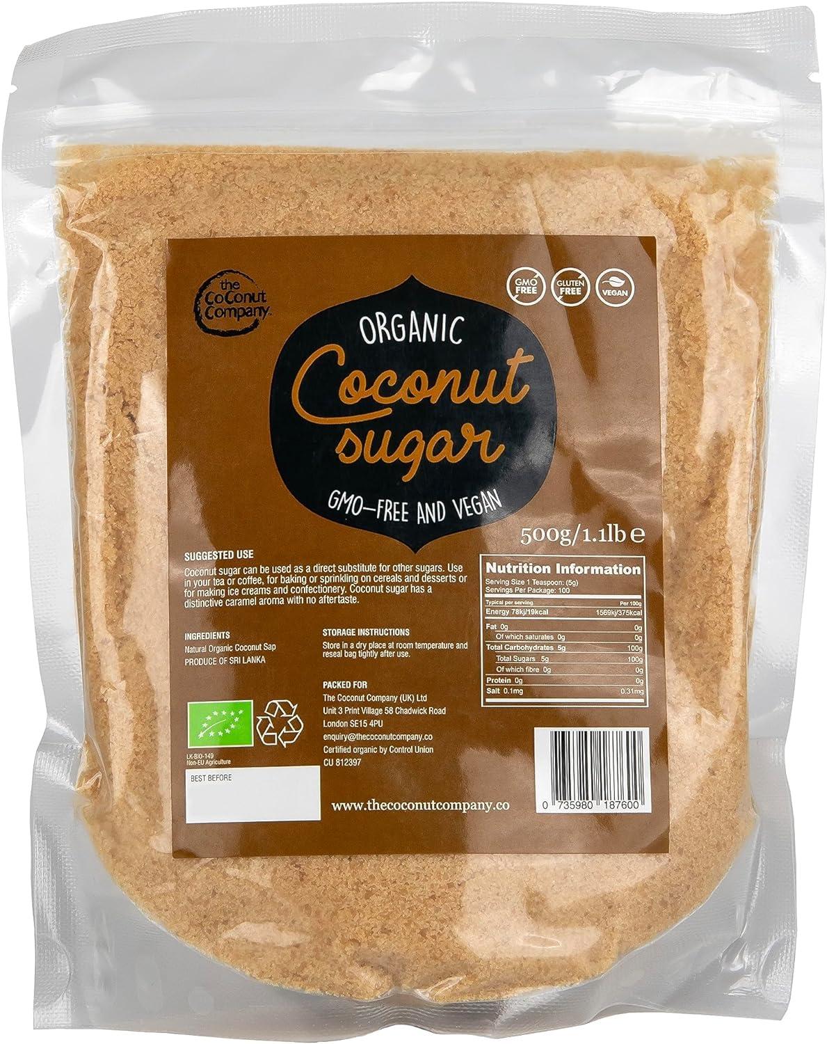 Organic Coconut Sugar - 500g Pack of 2 - Low Glycemic Index 100% Vegan ...
