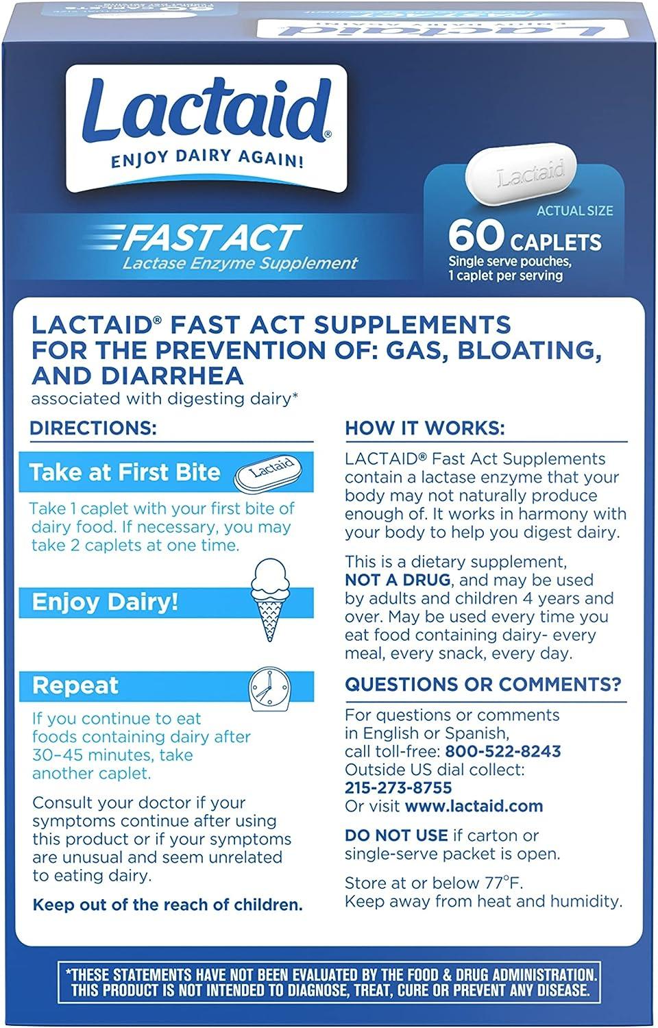 Lactaid Fast Act Lactose Intolerance Relief Caplets - 60 Pack - Prevent ...