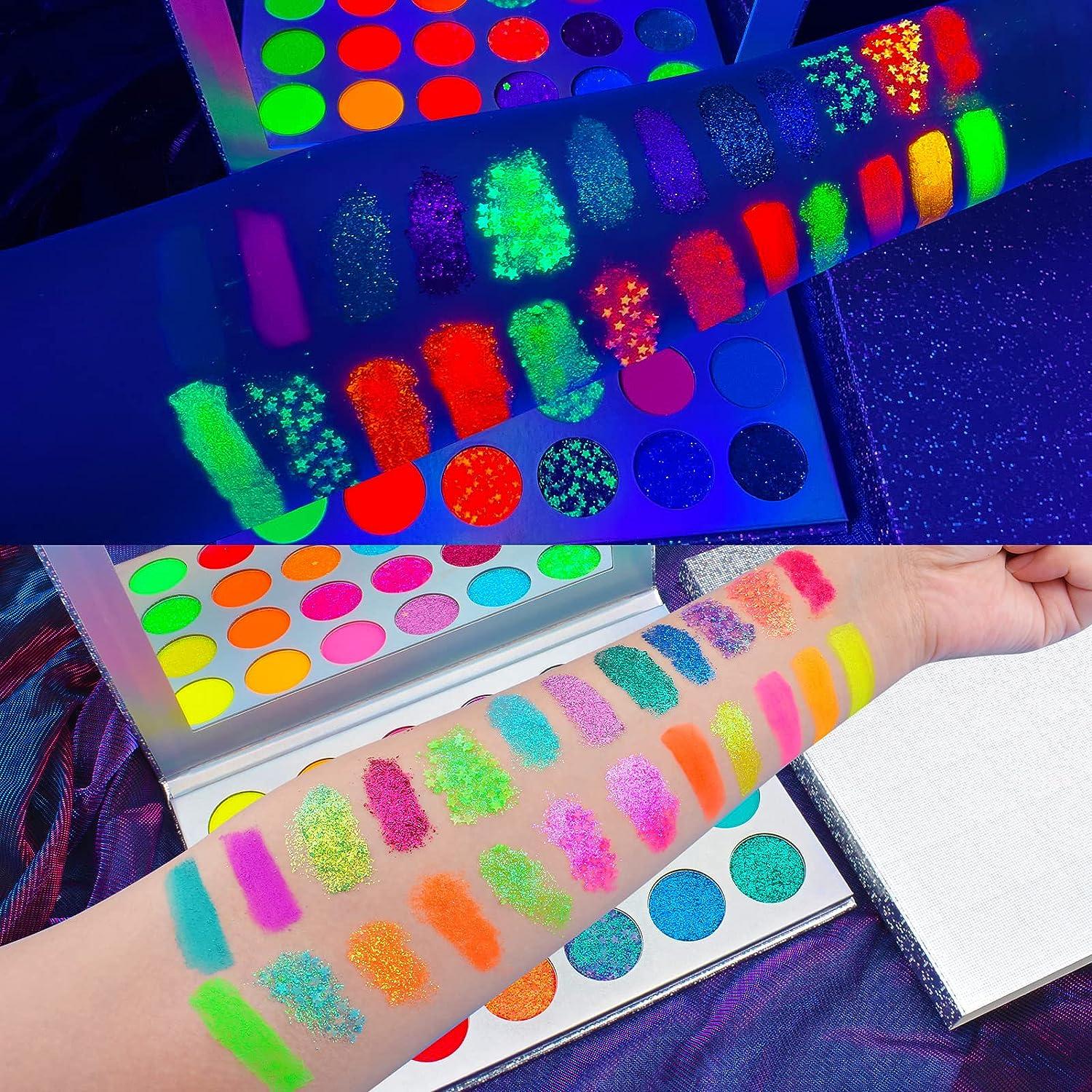 24 Colors Neon Eyeshadow Palette - Glow in the Dark Matte and Glitter ...