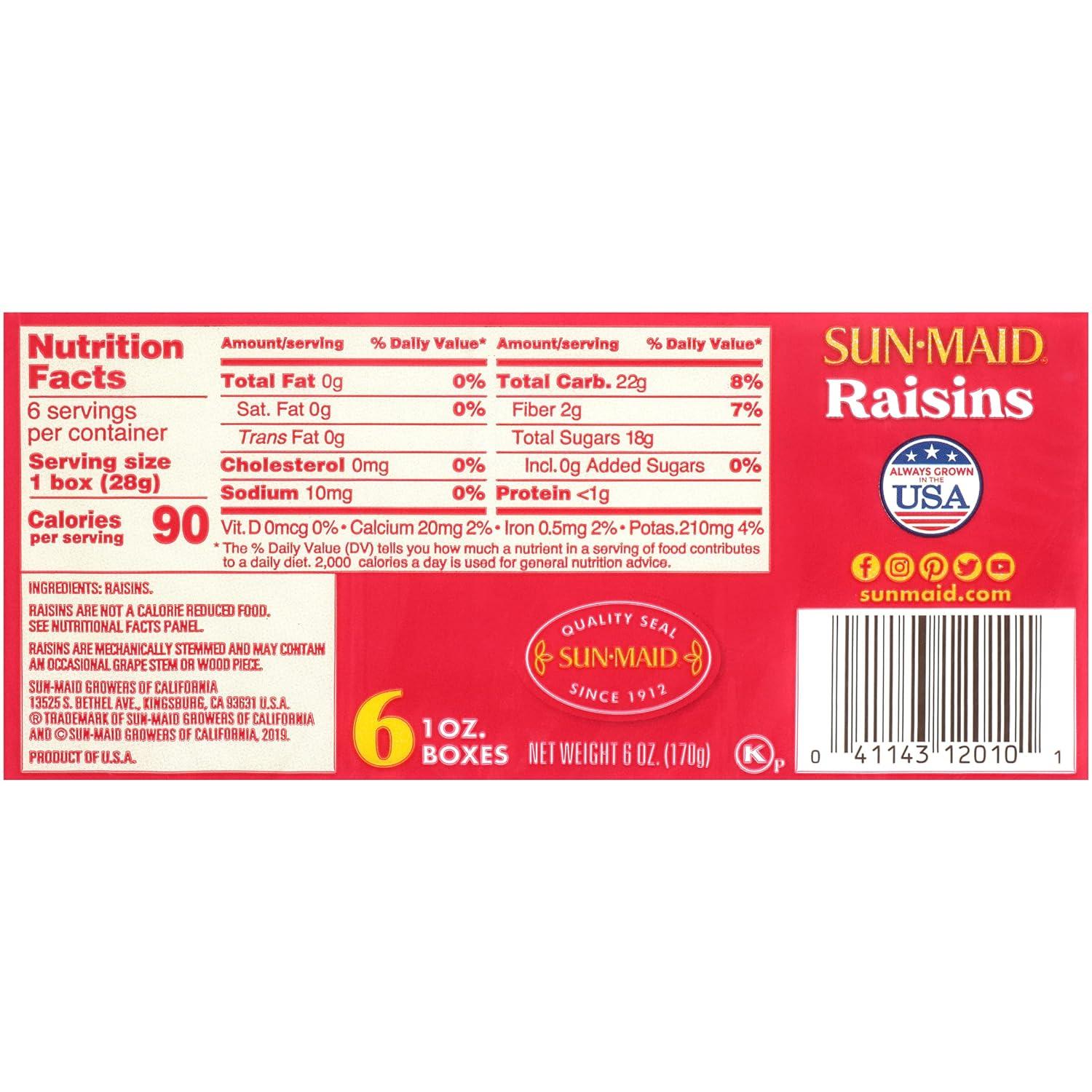 Sun Maid Raisins Mini Boxes - Natural California - 1 Oz - 6 Count (Pack ...