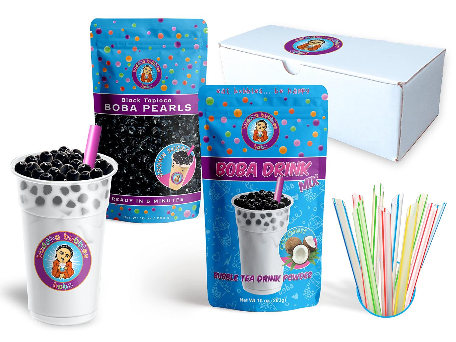 Buddha Bubbles Boba Coconut Boba Tea Kit Gift Set - Includes Tea Powder ...