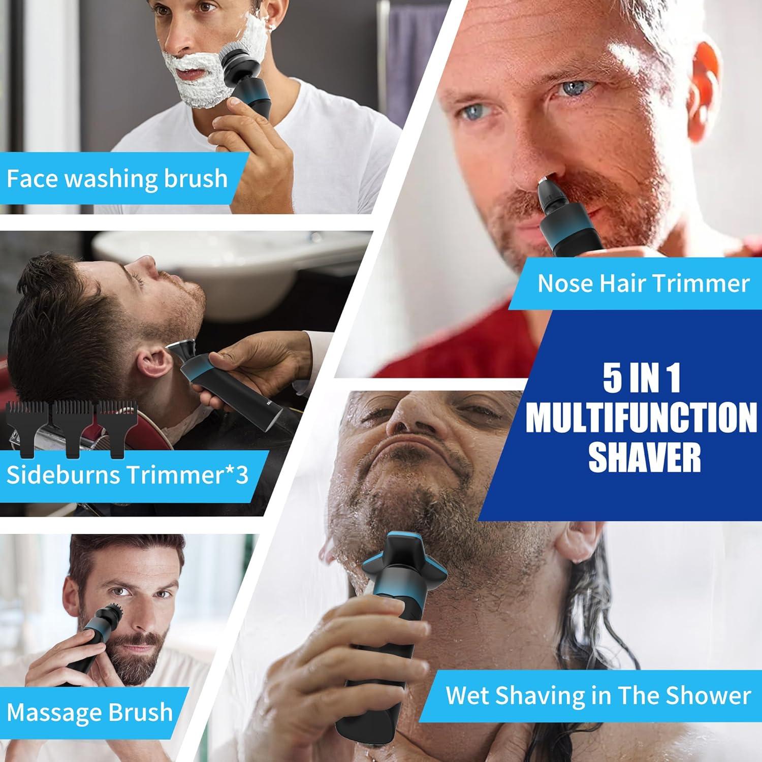 5-in-1 Electric Rotary Shaver for Men - IPX7 Waterproof, Rechargeable ...