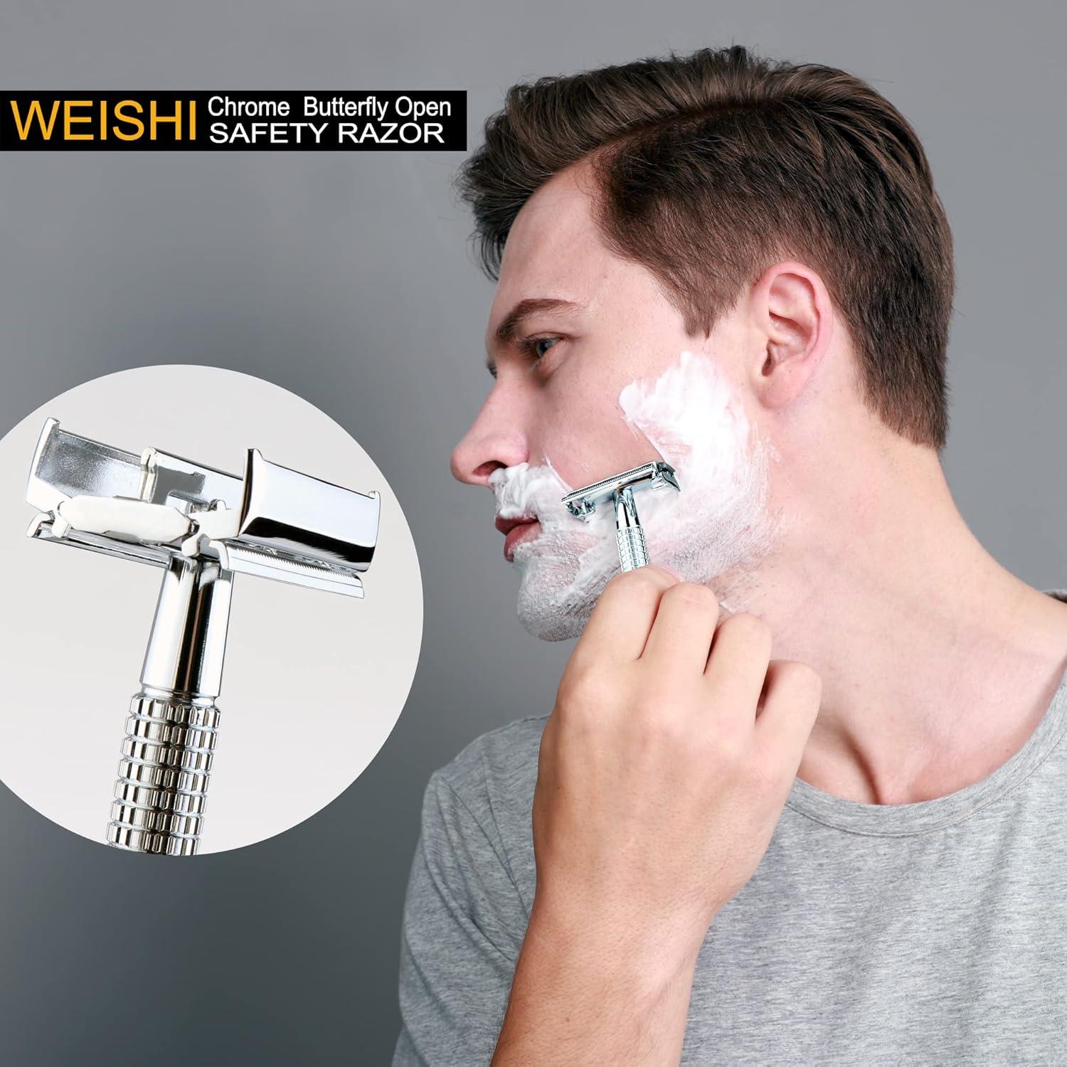 WEISHI Butterfly Open Double Edge Safety Razor | Chrome Short Handle ...