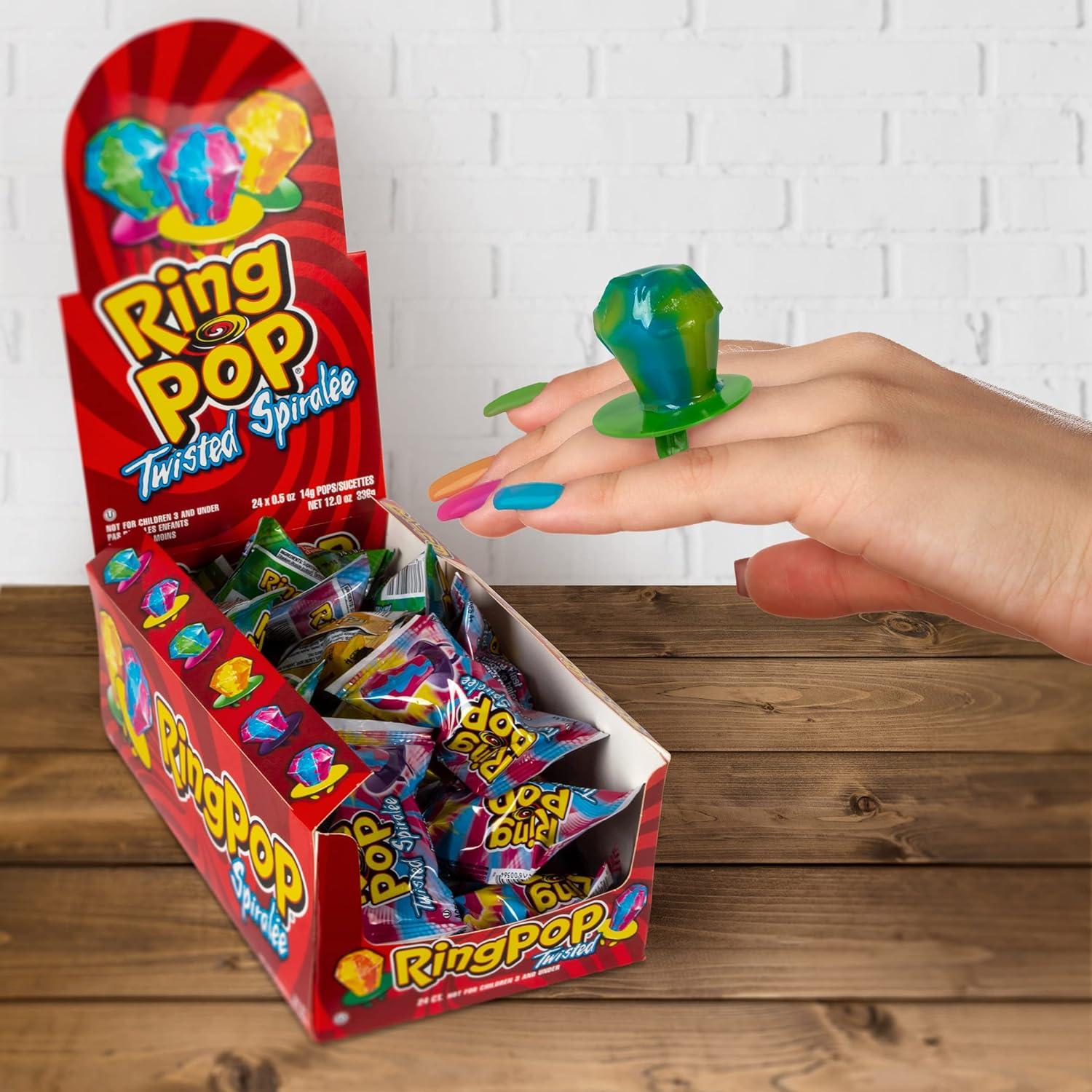 Twisted Ring Pops Candy - Assorted Fruit Flavour - Display of Individually Wrapped Bulk ...