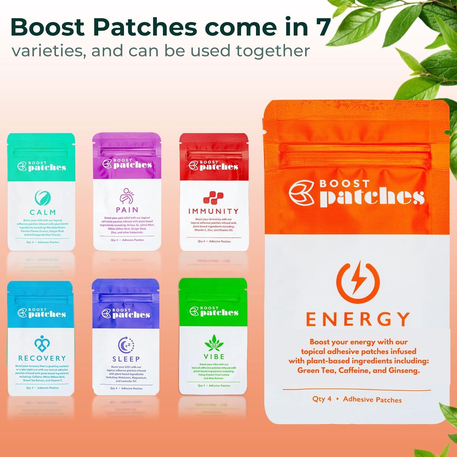 Plant-Based Boost Energy Patches with Yerba Mate, Green Tea, Coffee & Ginseng Extract - 4 Pack ...