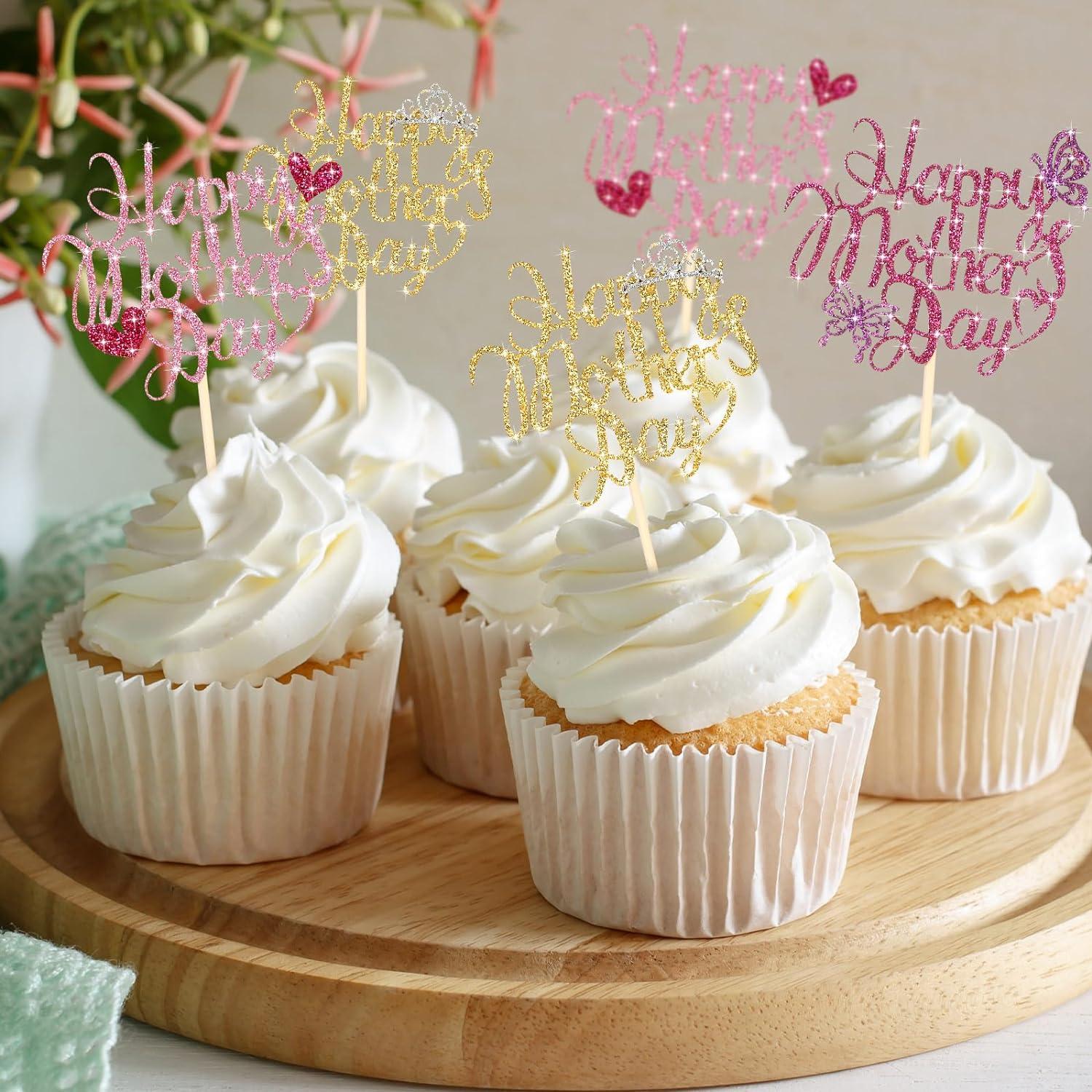 Spakon 60 Pcs Happy Mothers Day Cupcake Toppers Glitter Cake Toppers ...