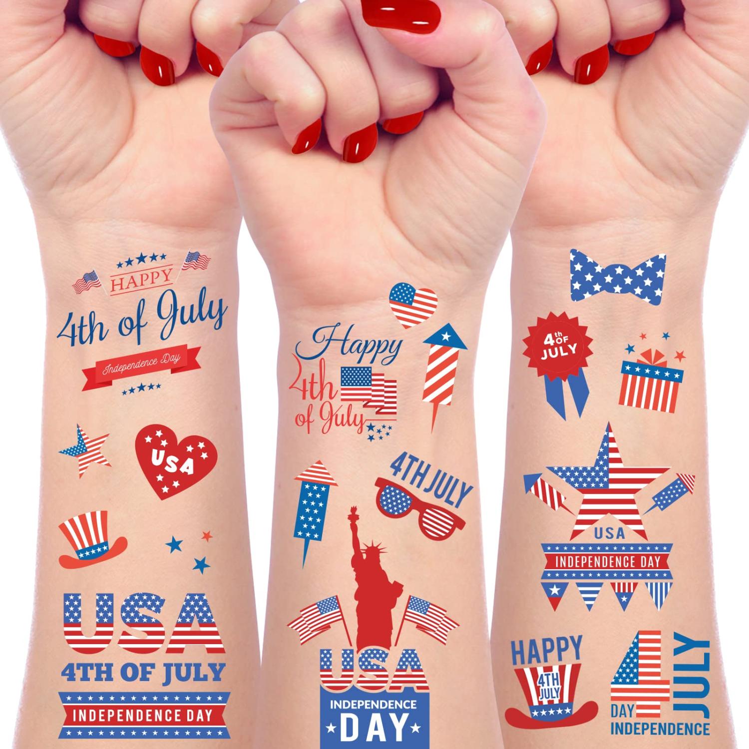 50 Pcs 4th of July Temporary Tattoos for Kids & Adults - Patriotic ...
