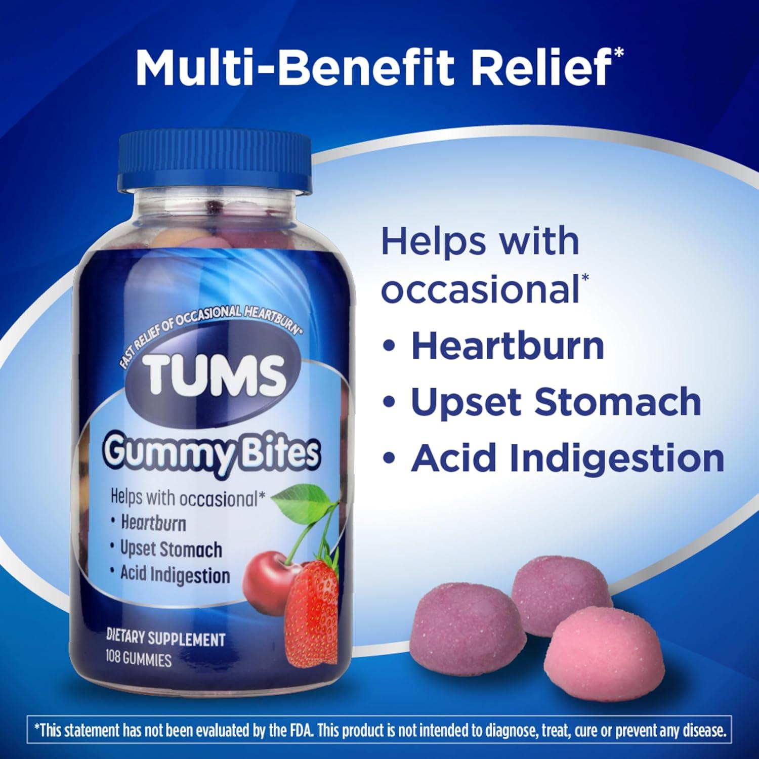 TUMS Gummy Bites Dietary Supplement for Occasional Heartburn Relief ...