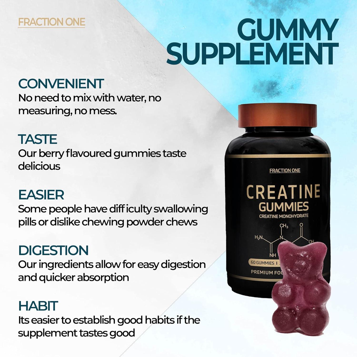 Berry Flavoured Creatine Gummies - 60 Count, 3000mg Creatine ...