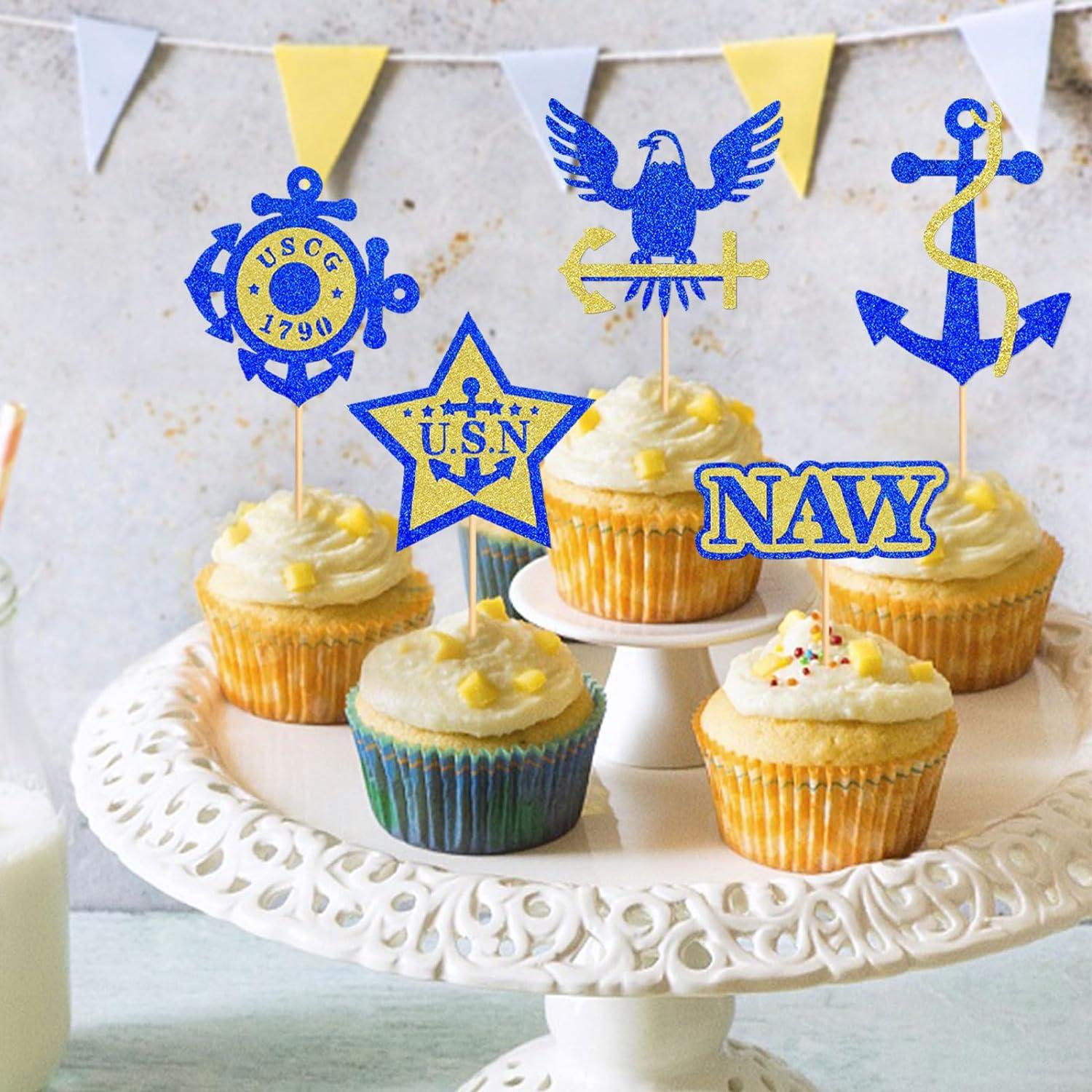 Keaziu 24PCS Military Themed Cupcake Toppers Navy Military Themed ...