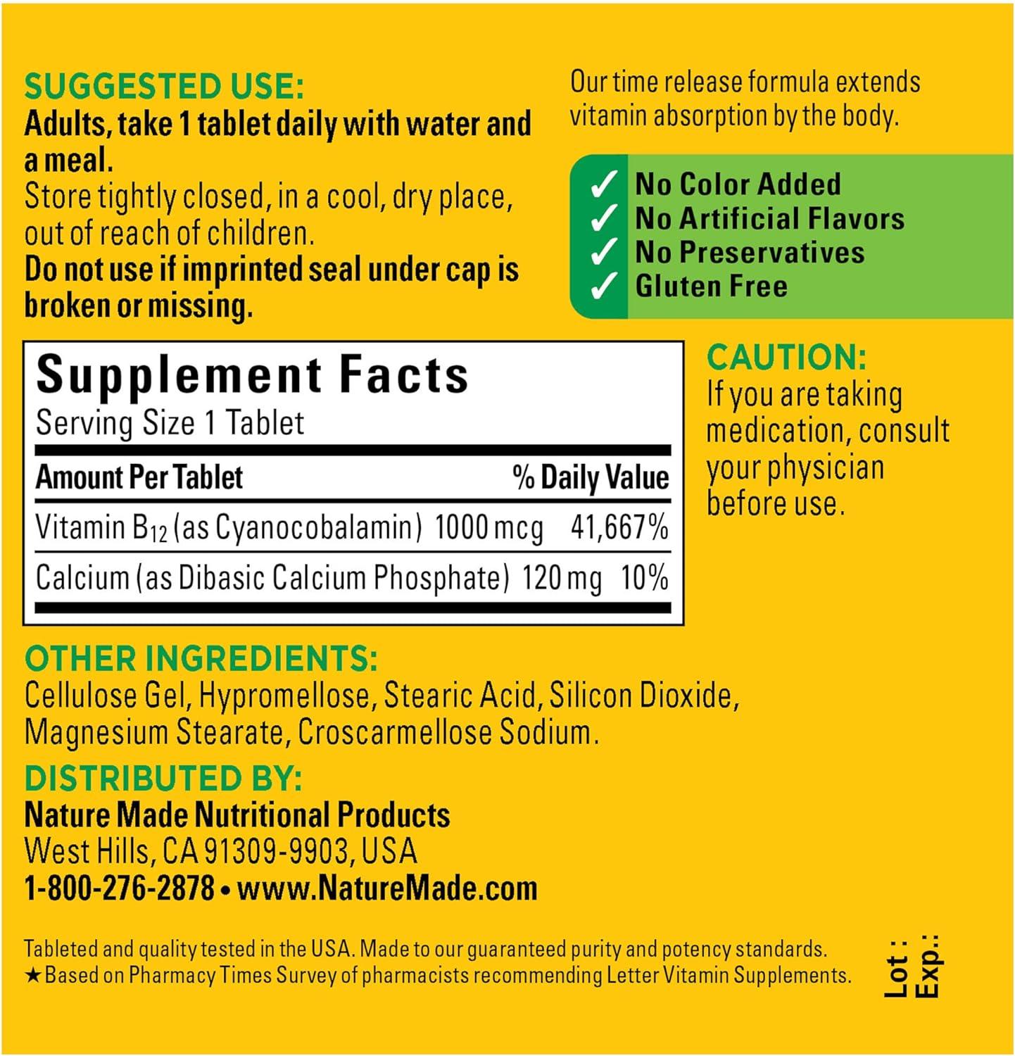 Nature Made Vitamin B12 1000 mcg Time Release Tablets 75 Count - Pack ...