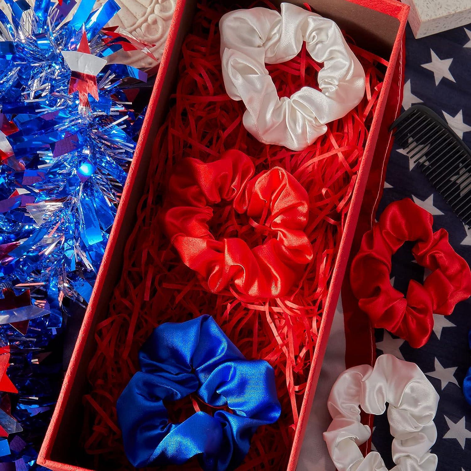 24 Pcs Red White Blue Patriotic Hair Scrunchies | Slip Hair Ties for ...