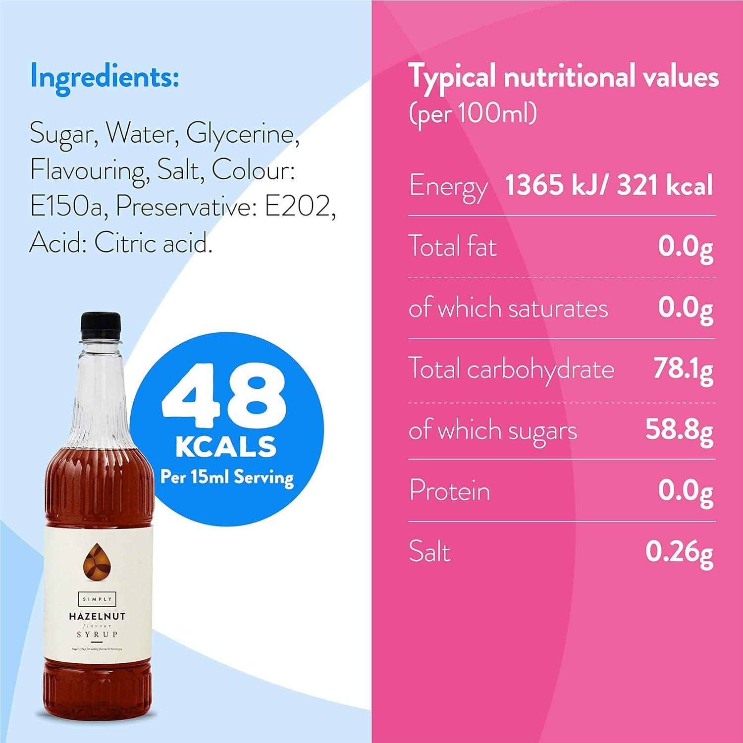 Vegan & Nut-Free Simply Hazelnut Syrup - 1 Litre for Coffee, Cocktails ...