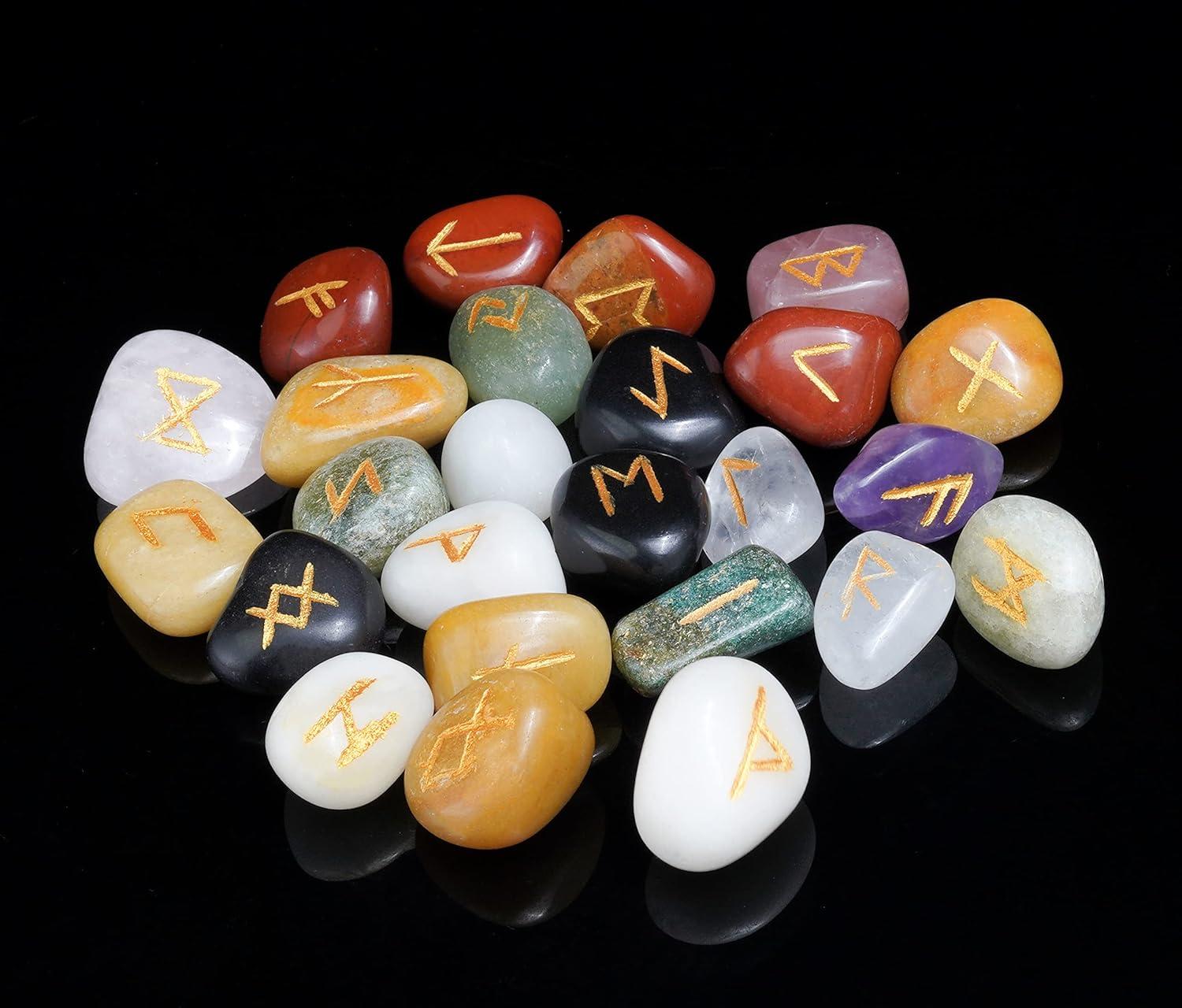 Chakra Elder Futhark Alphabet Engraved Rune Stones Set - 25 pcs ...