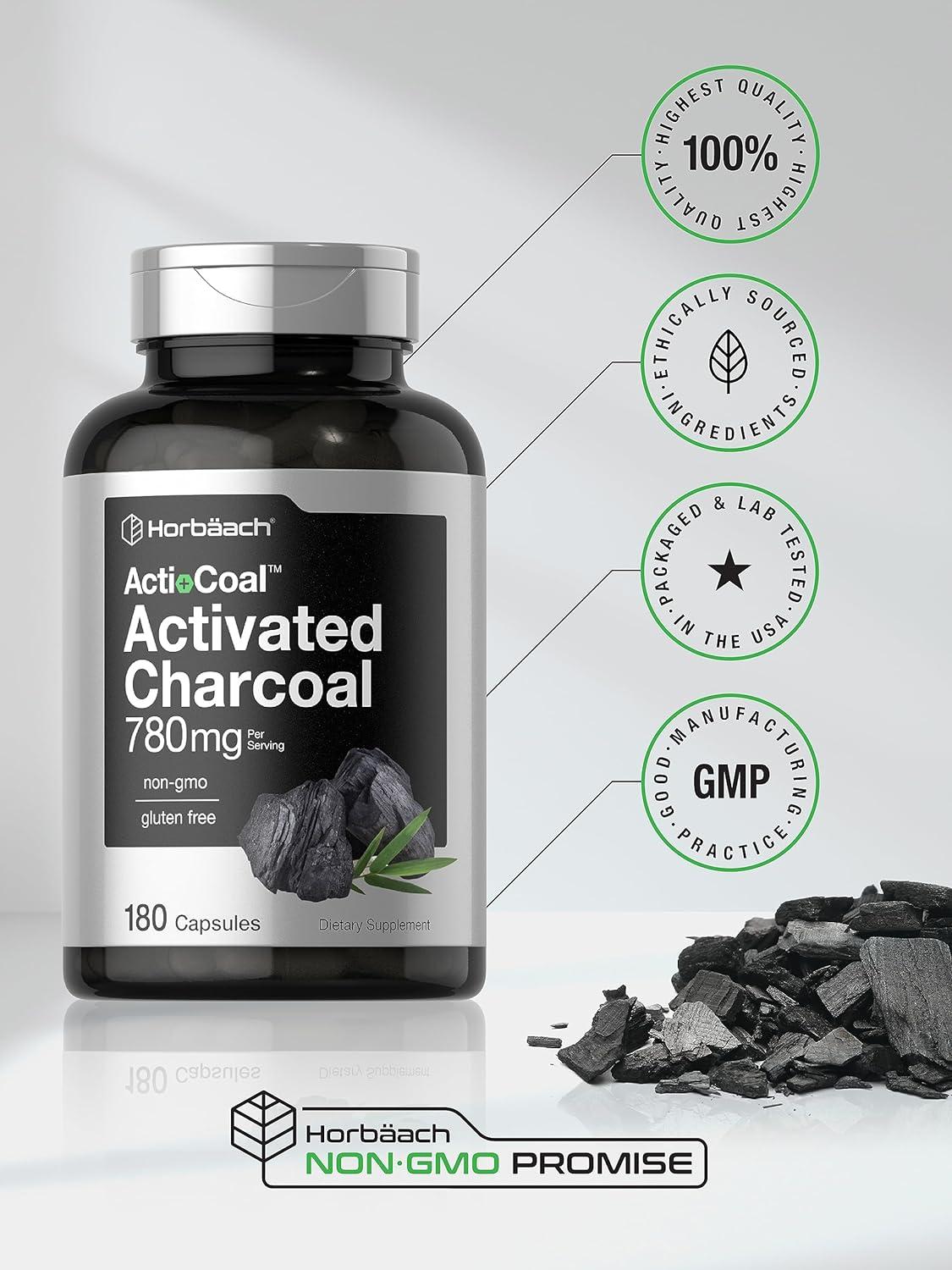 Activated Charcoal Pills 780mg | 180 Capsules | Coconut Shell Charcoal ...