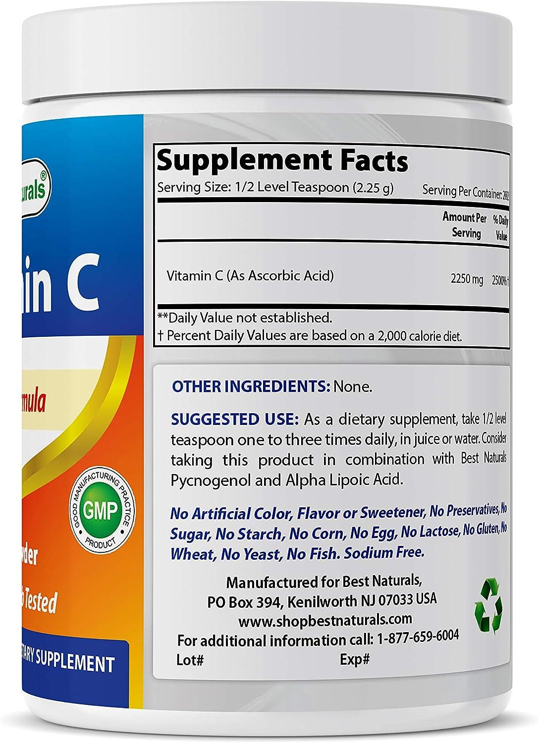 Best Naturals 100% Pure Vitamin C Powder 1 lb (454g) | Ascorbic Acid ...
