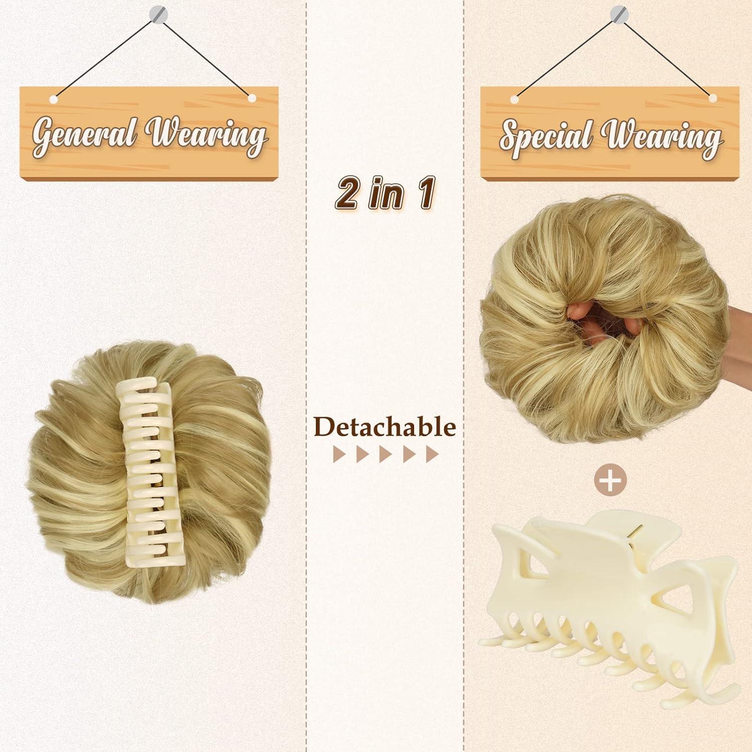 BARSDAR Claw Clip Messy Bun Hairpiece | Curly Synthetic Bun Extension ...