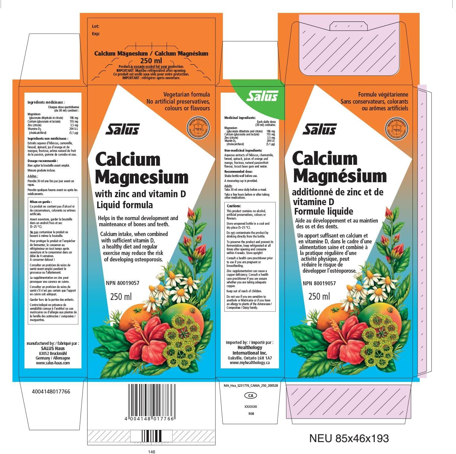 Salus Calcium Magnesium Liquid Herbal and Mineral Supplement Bonus Pack ...