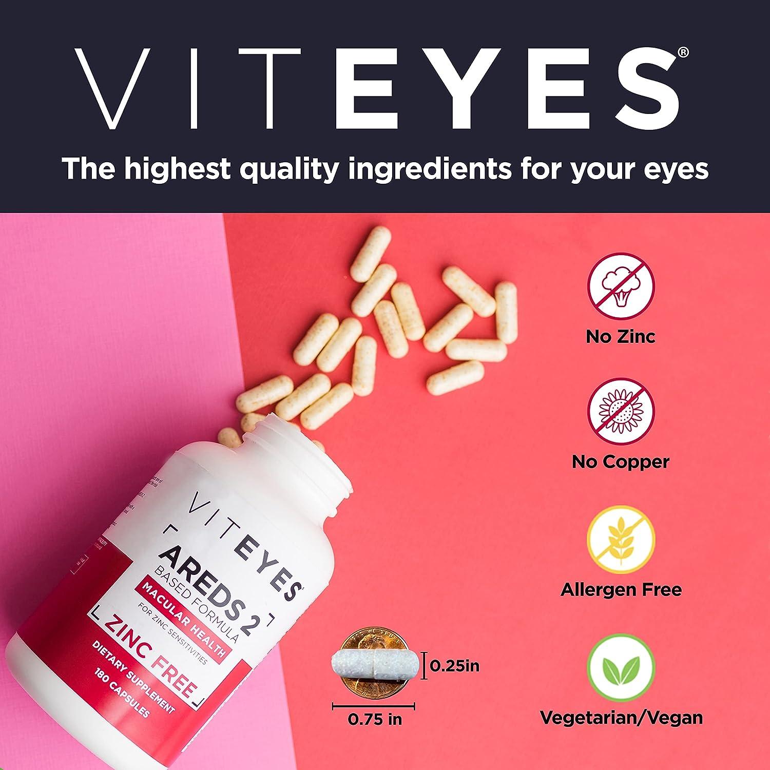 Viteyes AREDS 2 Zinc Free Macular Support Capsules with Vitamin E, C ...