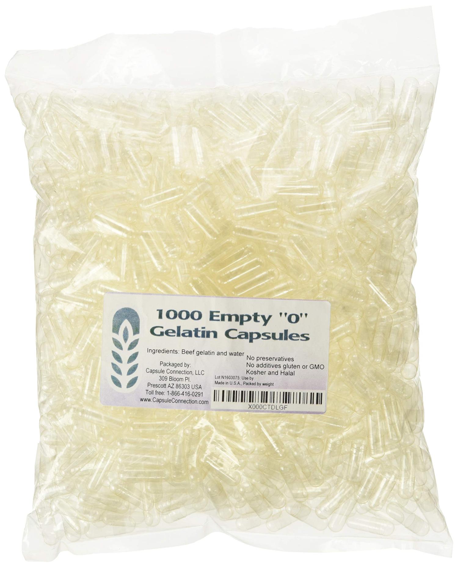1000 Empty Gelatin Capsules - Bulk Size - USA-Made Resealable Bag by ...