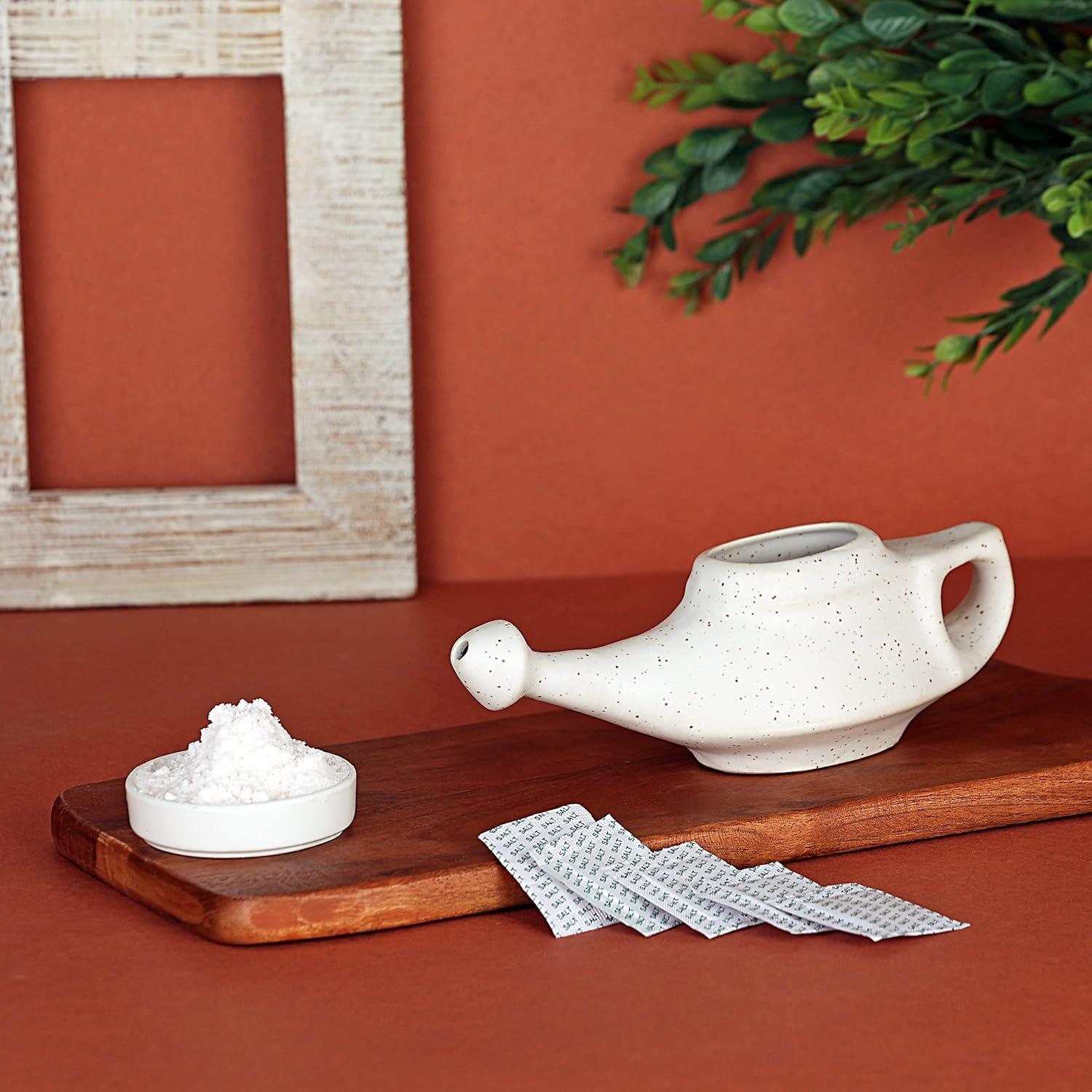 Ceramic Neti Pot + 5 Sachet Neti Salt Set | Nasal Cleansing ...