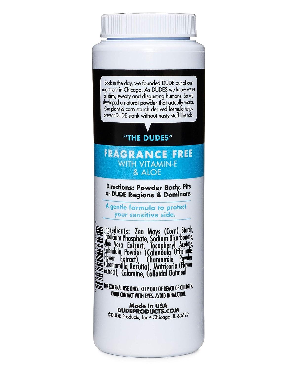 DUDE Body Powder 4oz Fragrance Free with Chamomile & Aloe - Talc & Corn ...