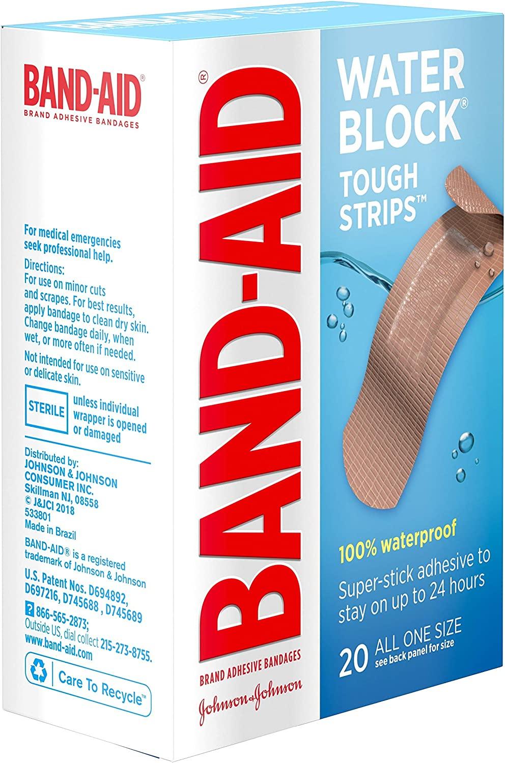 Band-Aid Brand Water Block Waterproof Tough Adhesive Bandages for Minor ...