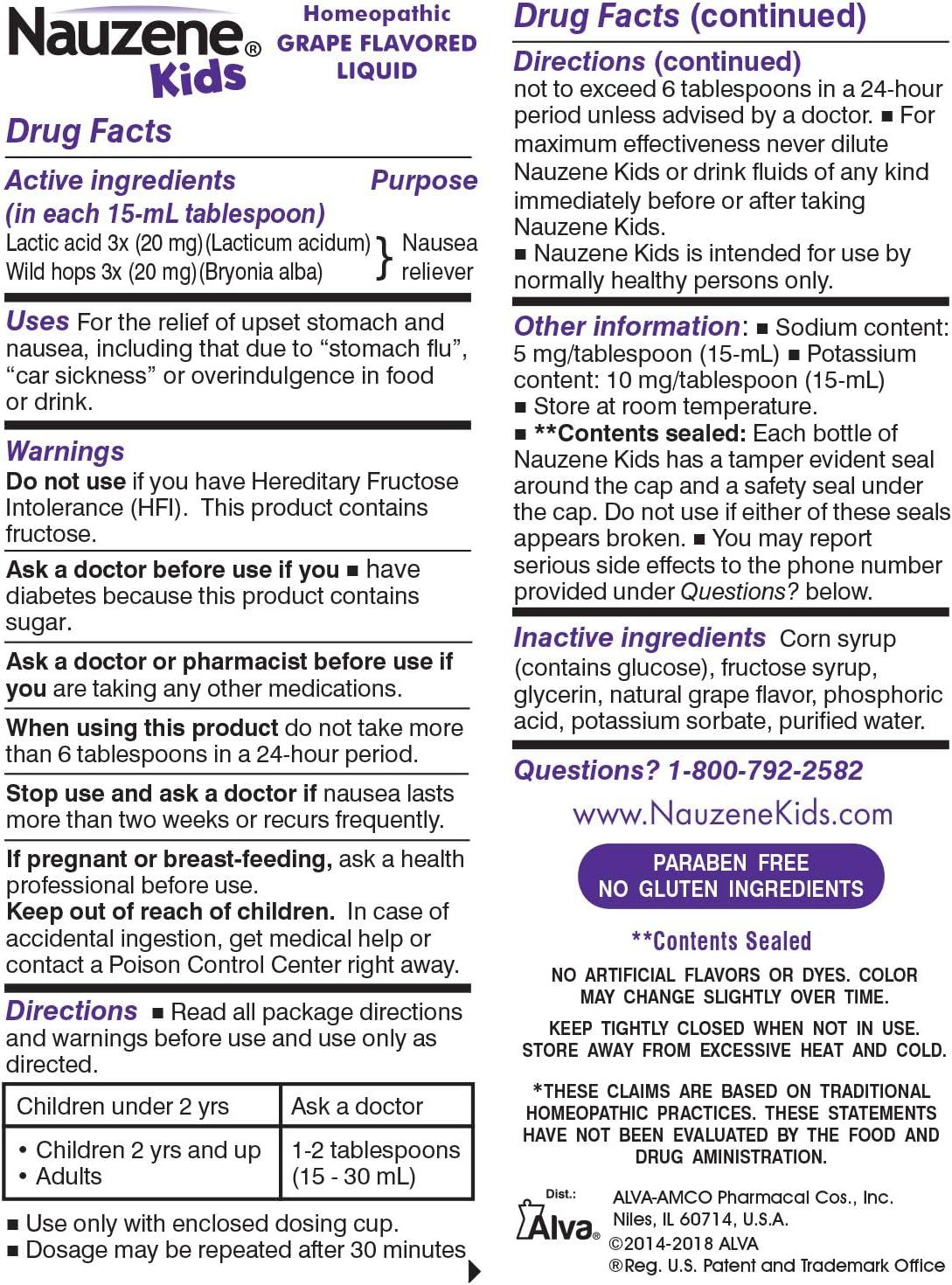 Nauzene Kids Upset Stomach Relief Liquid - Dye-Free & Homeopathic ...