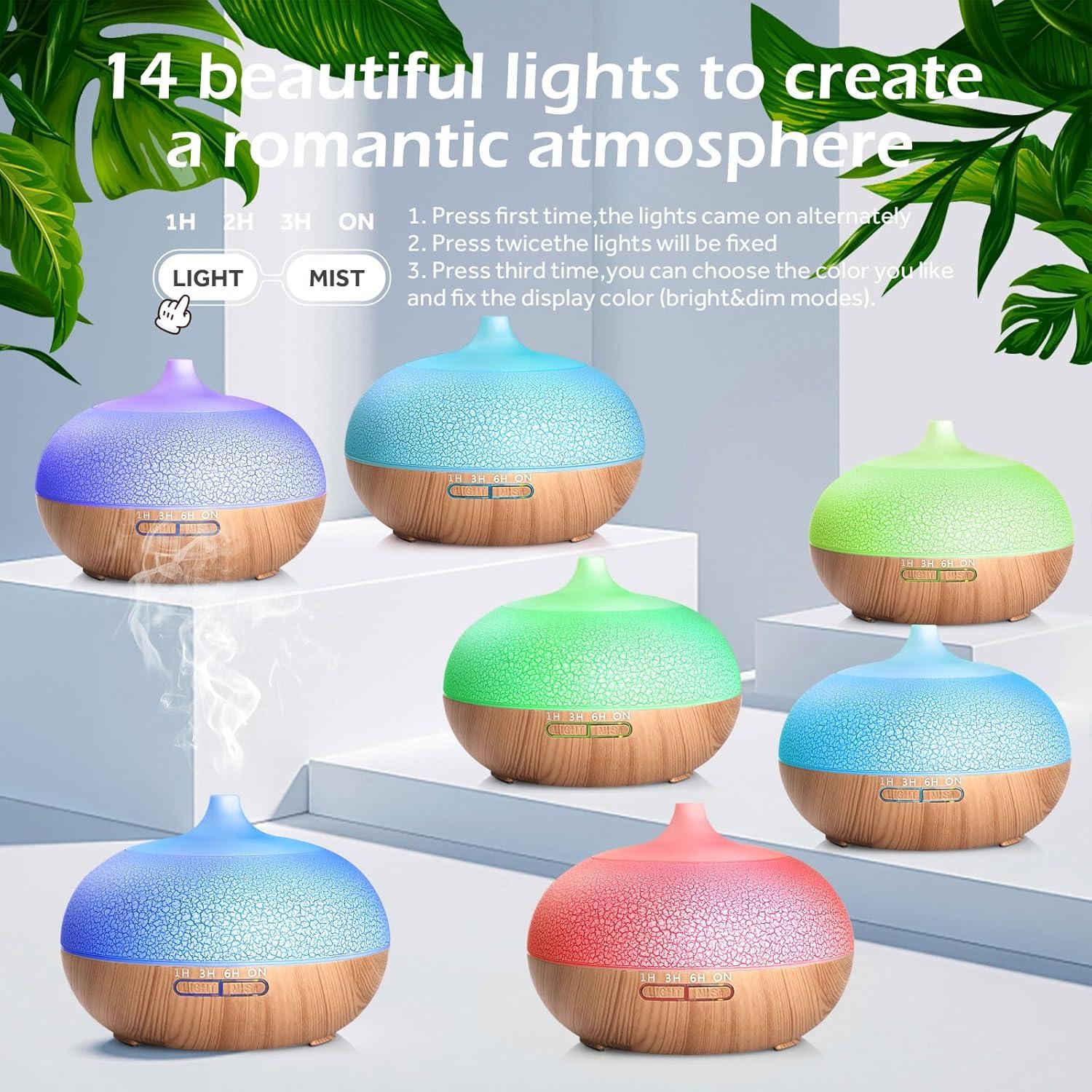 Premium Aroma Diffuser 550ml - Ultrasound Humidifier for Essential Oils & Fragrance - 7-Color ...