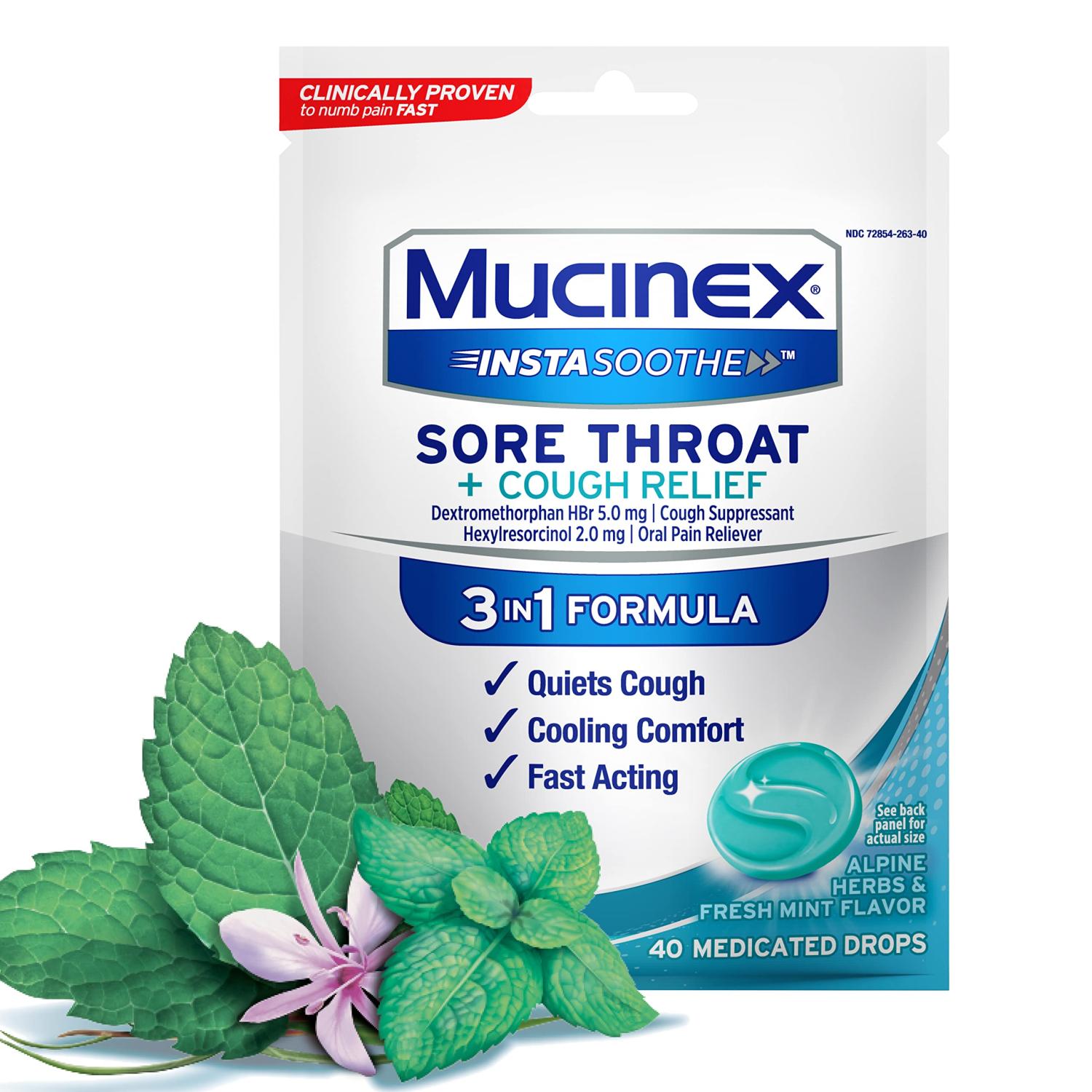 Mucinex InstaSoothe Sore Throat + Cough Relief Drops - Alpine Herbs ...