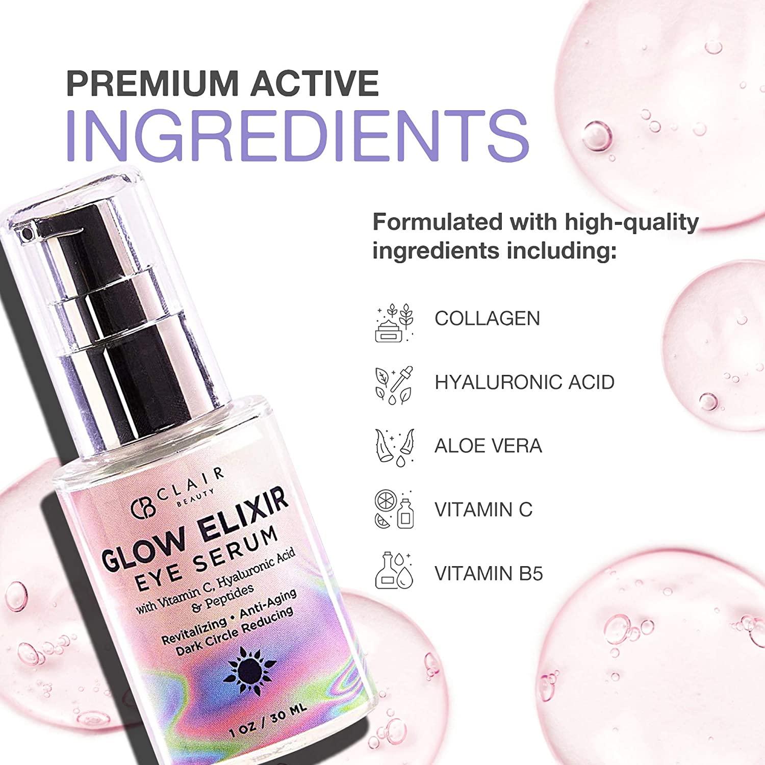 Glow Elixir Eye Serum with Vitamin C, Hyaluronic Acid & Peptides - Anti Aging, Moisturizing ...