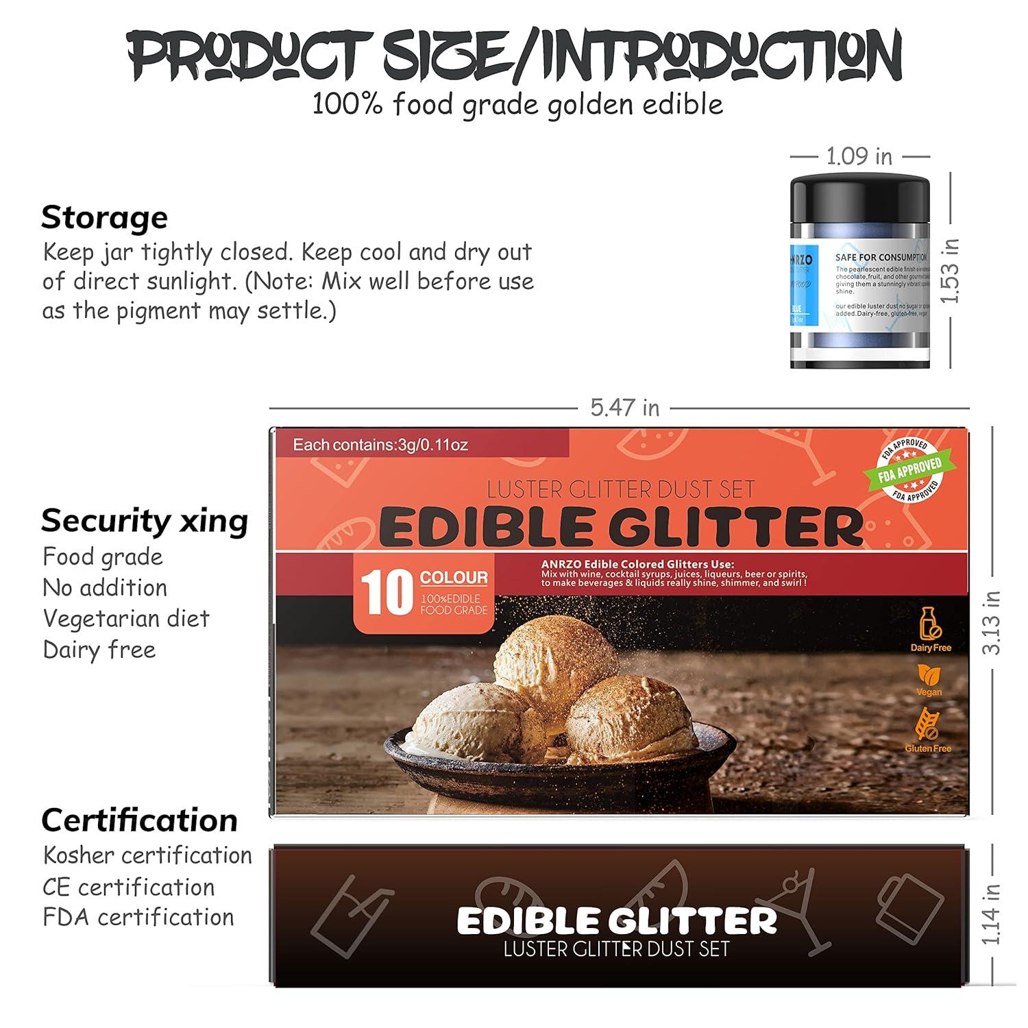 Essential Glitter Powder for Drinks & Cakes - Vegan Gluten-Free 10 ...