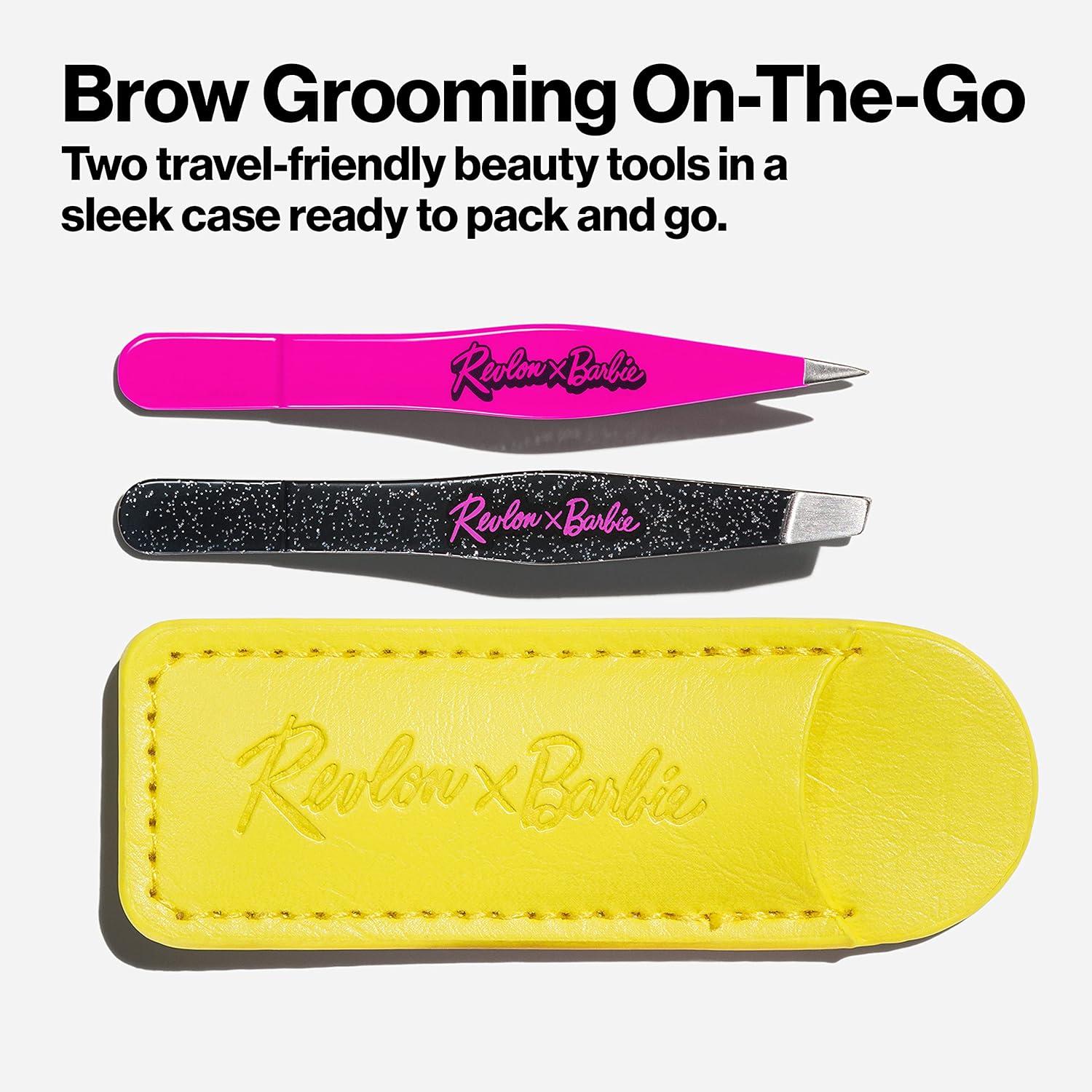 Revlon x Barbie Mini Tweezer Set Stainless Steel - Slant & Pointed Tip ...