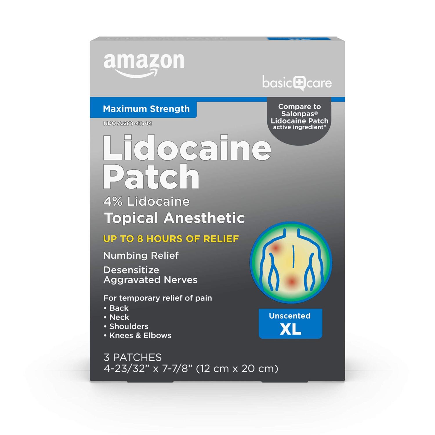 Amazon Basic Care Lidocaine Patch 4% XL - 3 Count | Topical Anesthetic ...