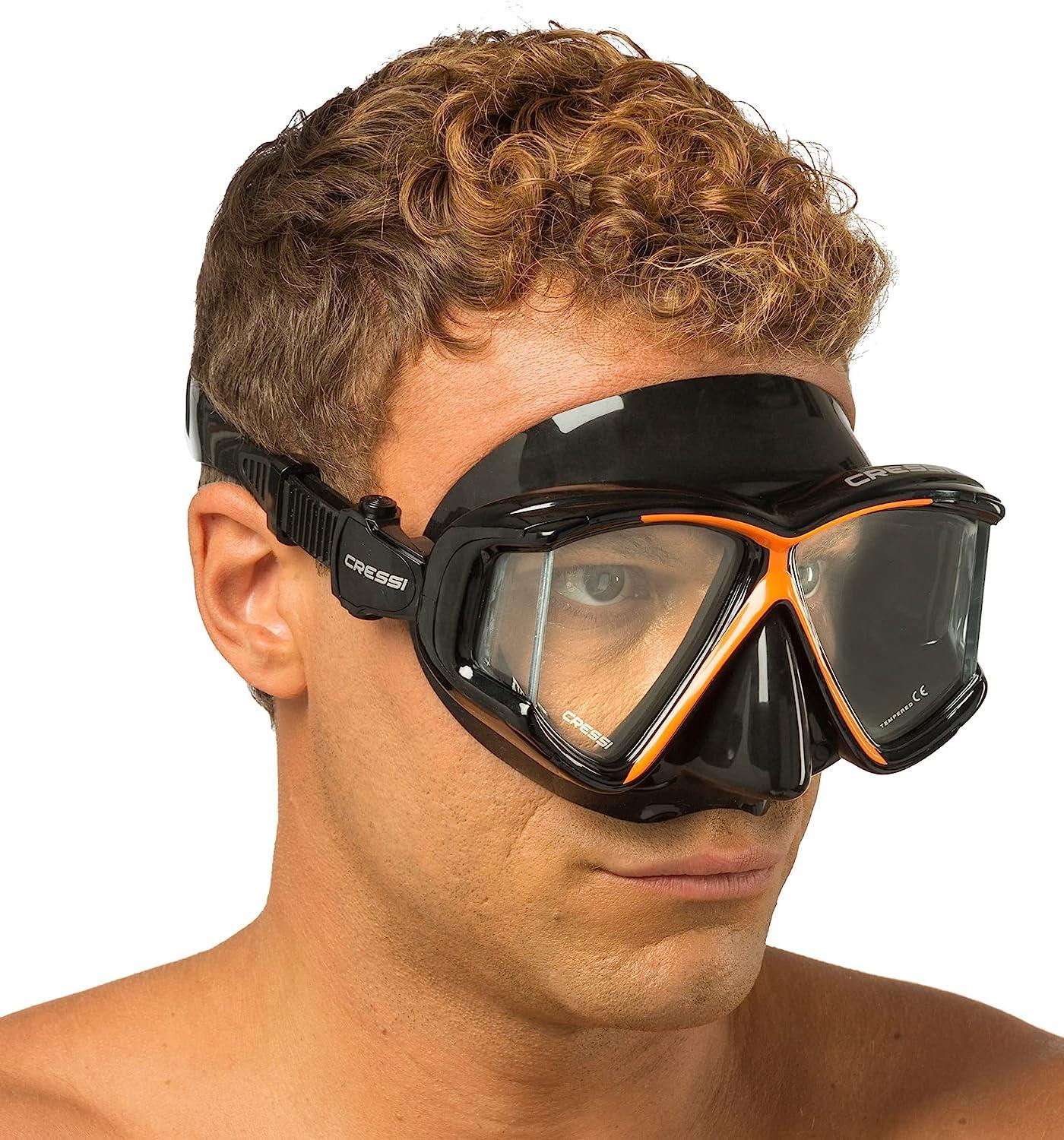 Cressi PANO 4 Window Adult Scuba Diving Snorkeling Mask - Black/Orange ...