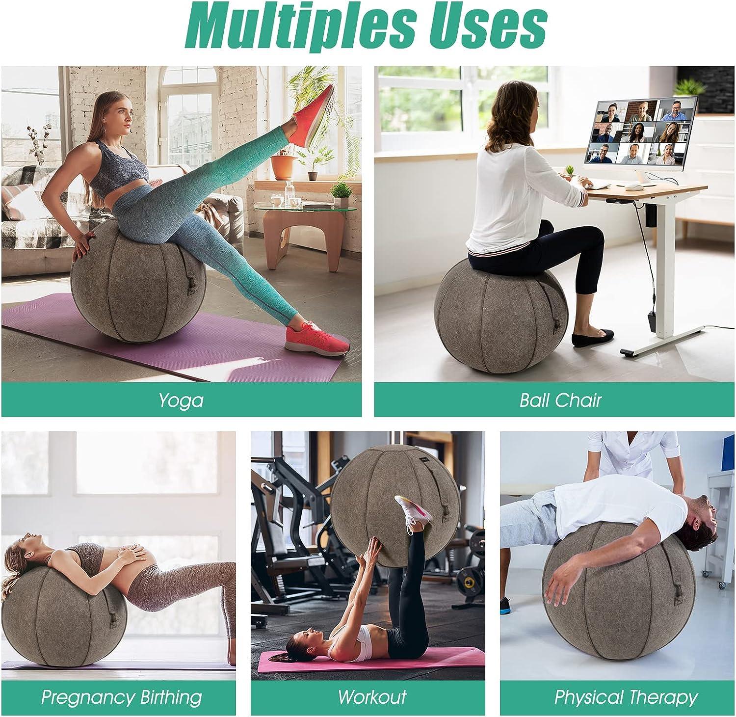 Goplus Yoga Ball Chair 25.5 Inch Exercise Ball with Cover & Resistance ...