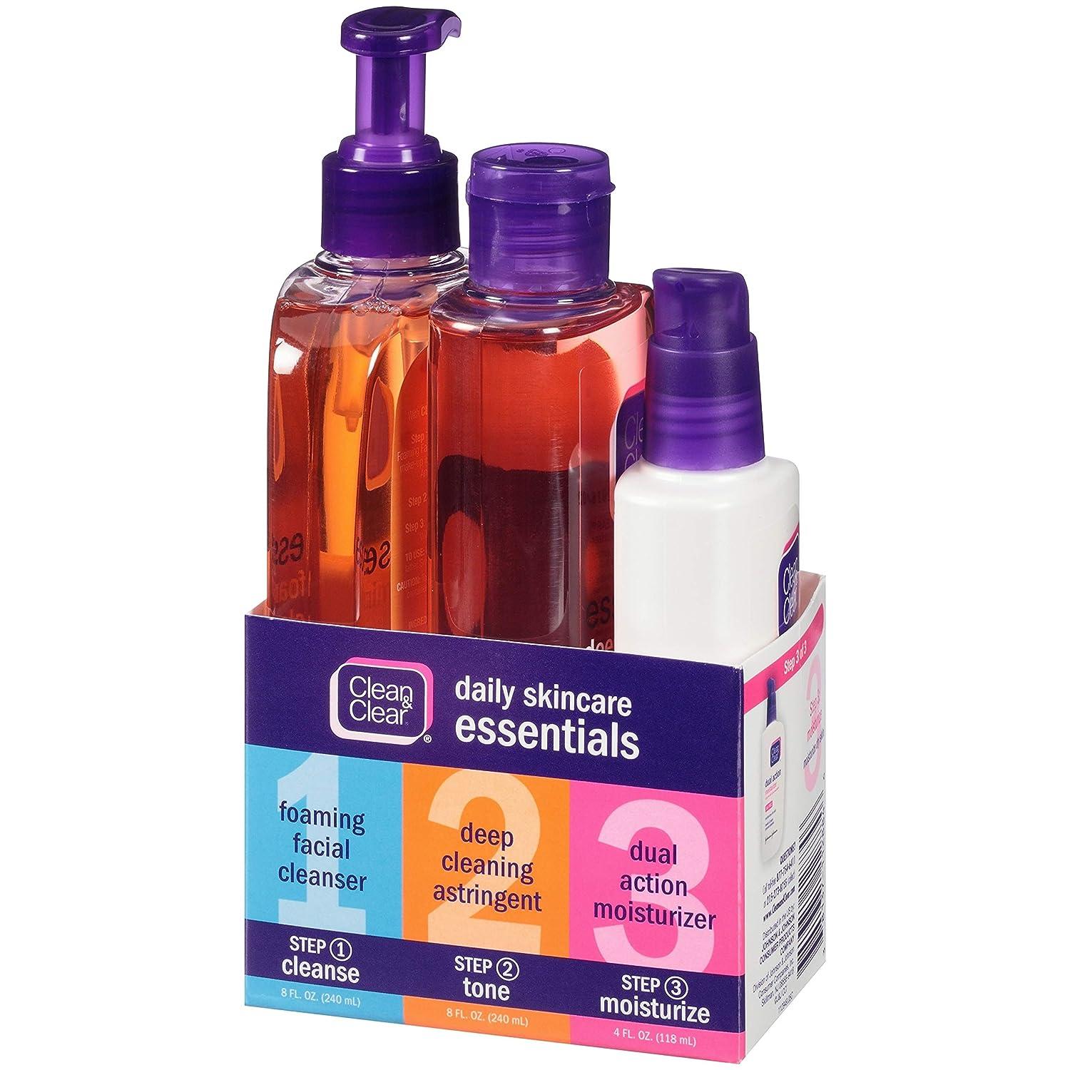 Clean & Clear Daily Acne Skincare Essentials Set with Foaming Facial ...