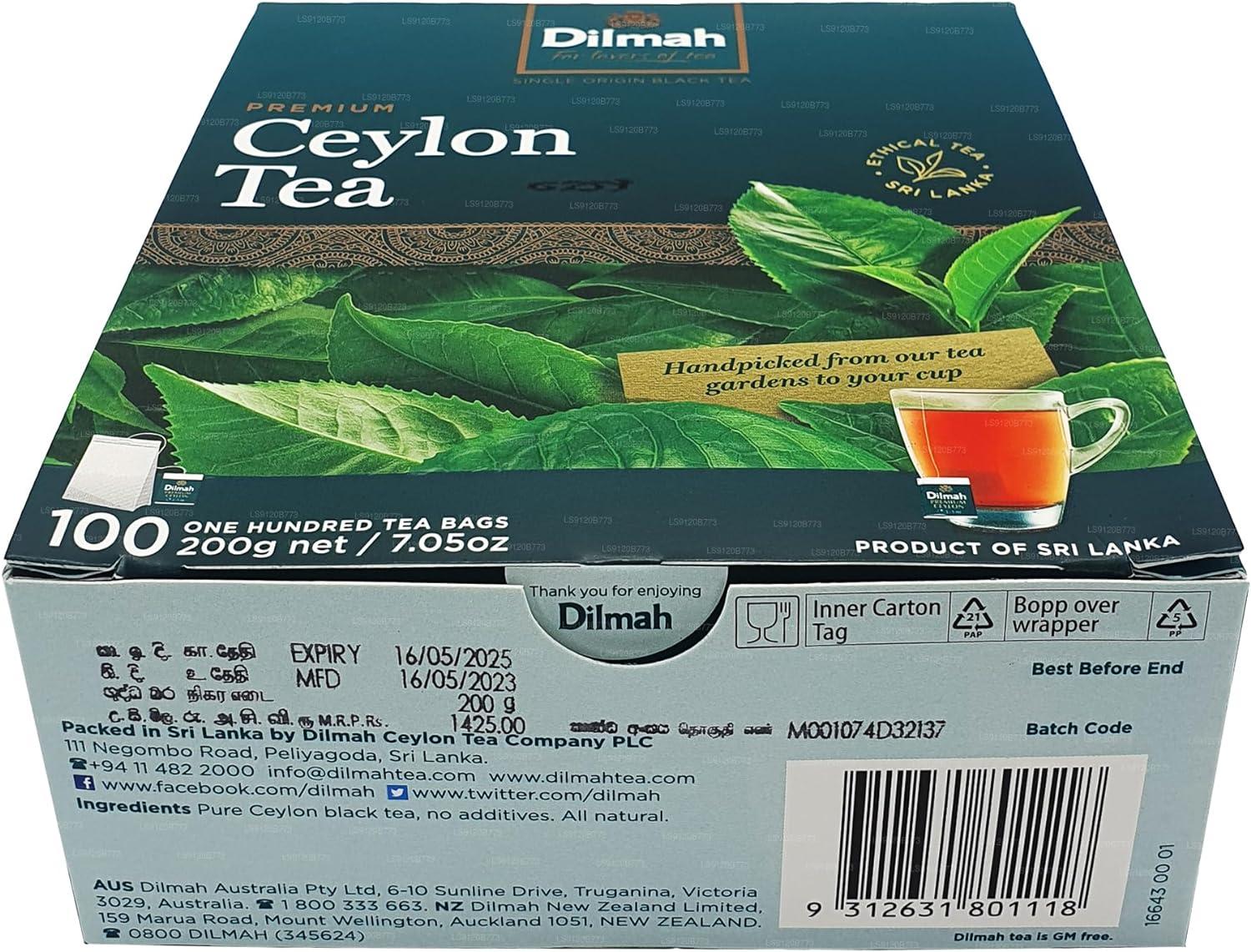 Dilmah Premium Ceylon Tea (200g) Individually Wrapped 100 Tea Bags ...