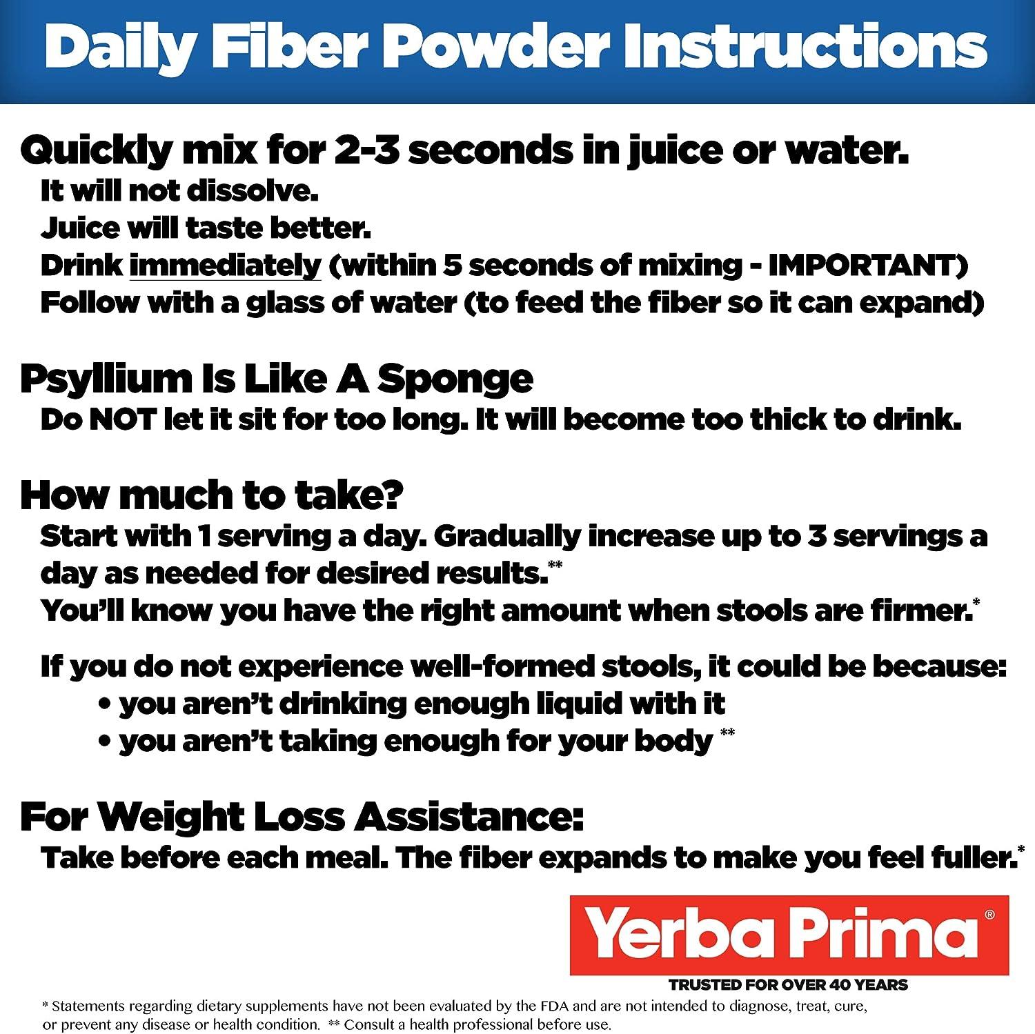 Yerba Prima Daily Fiber Formula - 20 oz Powder, Unflavored Blend of ...
