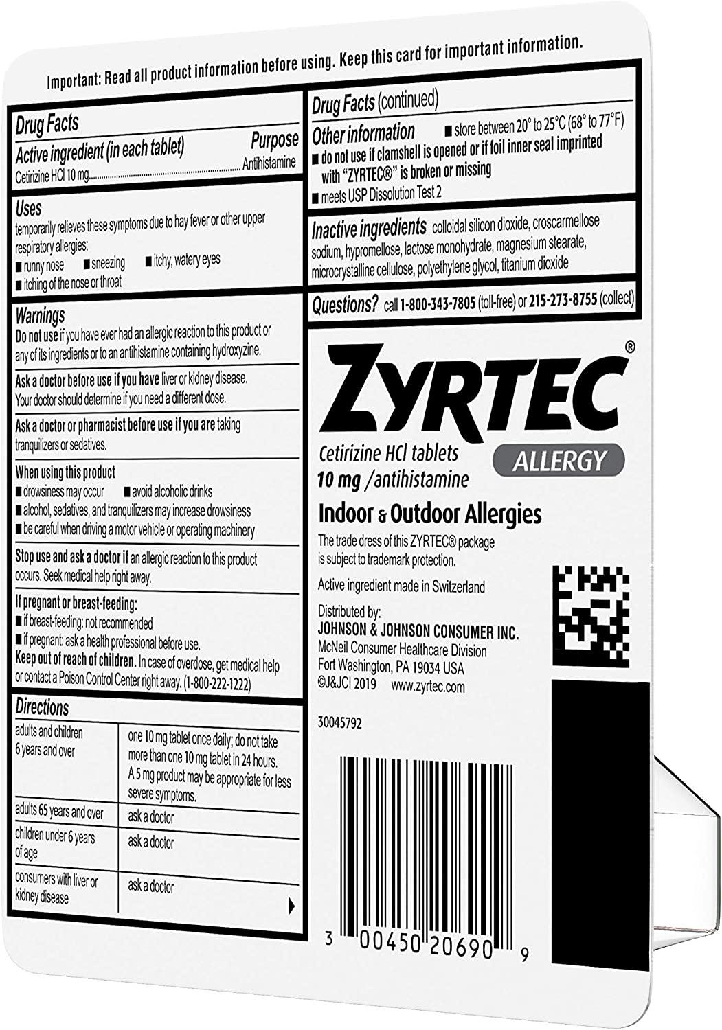 Zyrtec 24 Hour Allergy Relief Tablets - 10mg, 90 ct, Fast-Acting Relief ...