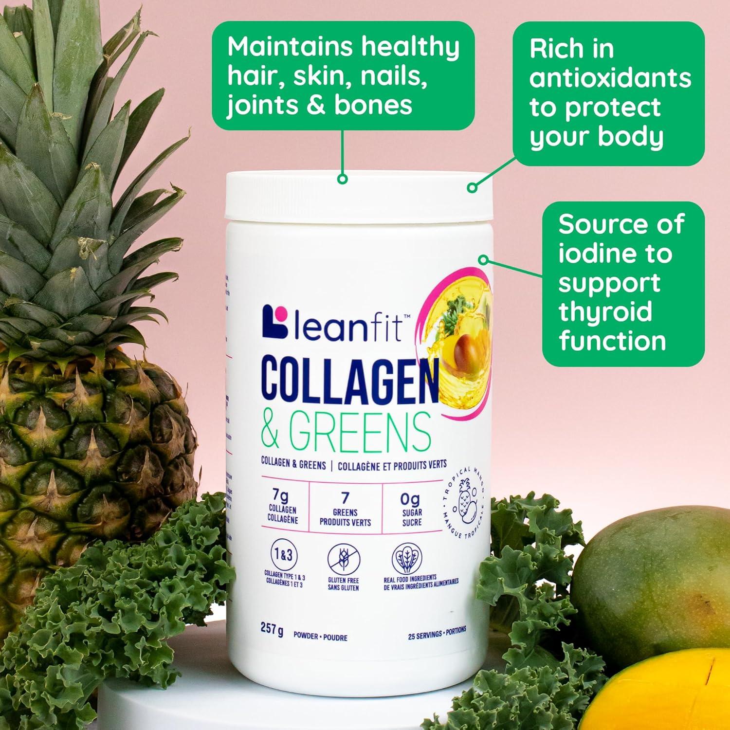 LEANFIT COLLAGEN & GREENS Tropical Mango - 7g Grass-Fed Bovine Collagen ...
