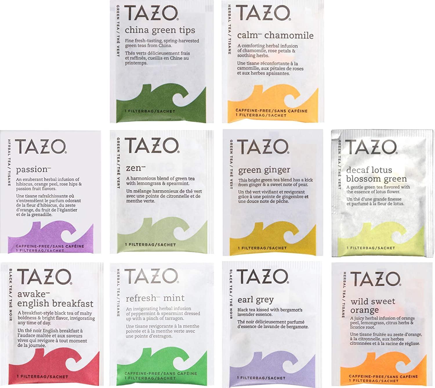 Tazo Tea Bags Sampler Gift Box - 20 Count Variety Pack of 10 Flavors ...