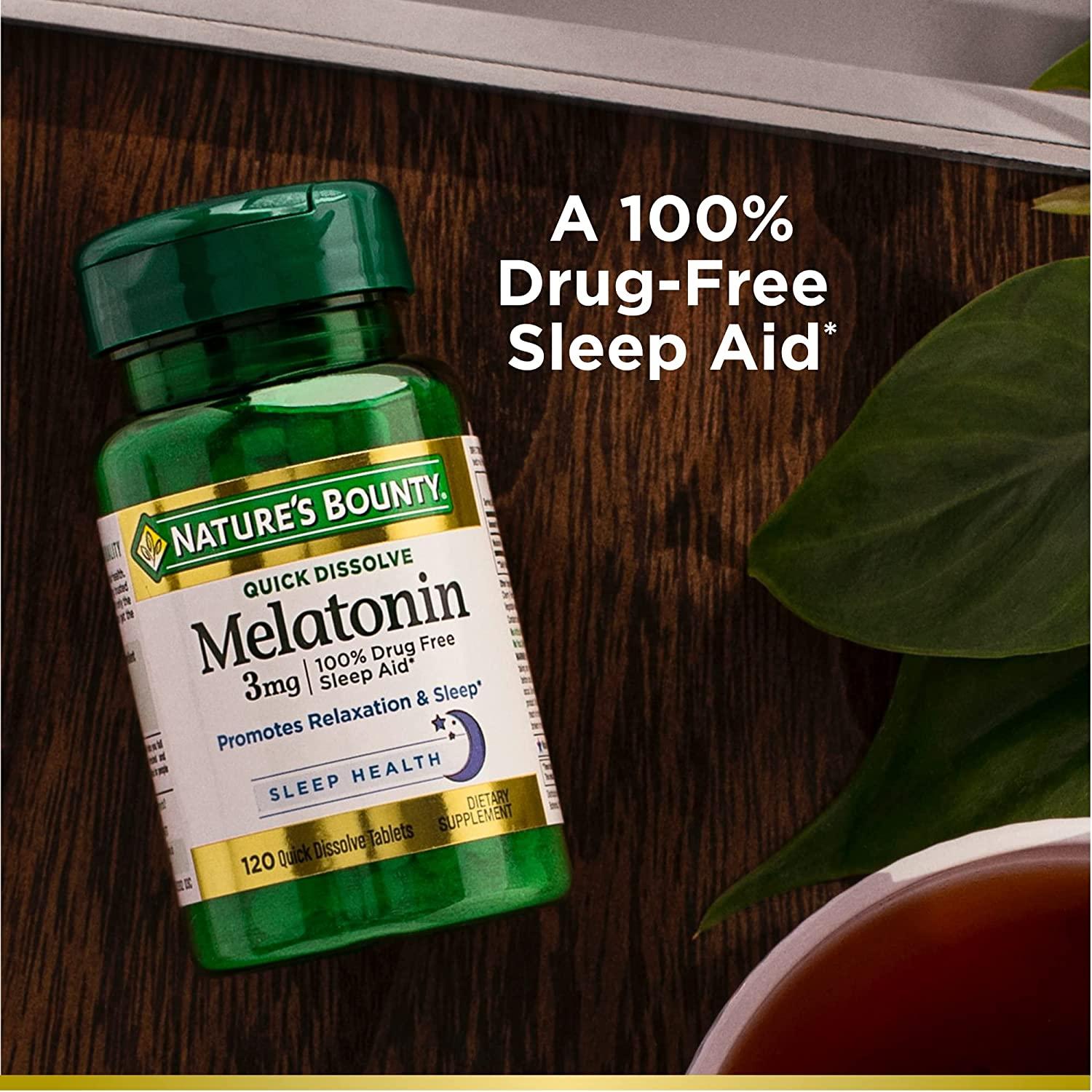 Natures Bounty Melatonin 3mg | 100% Drug-Free Sleep Aid for Adults ...