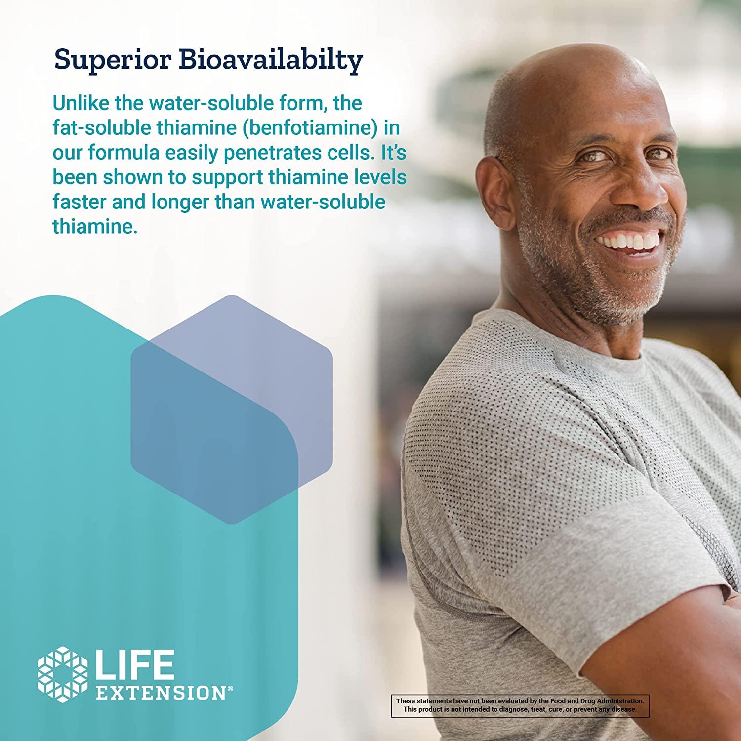 Life Extension Benfotiamine 100mg & Thiamine Supplement - Blood Sugar ...