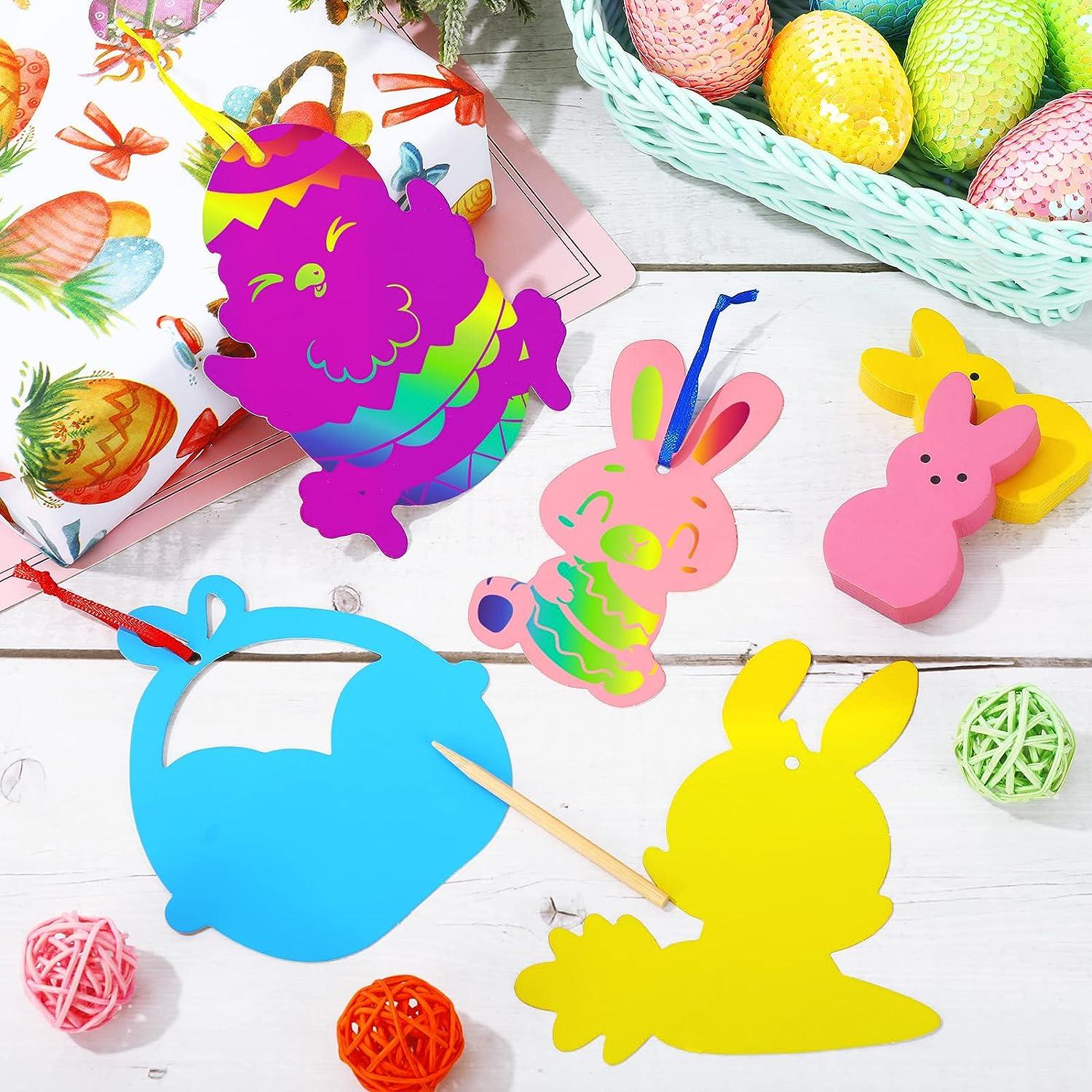 Whaline Easter Scratch Art Paper Set - 72Pcs Bunny Egg Rabbits Shape ...