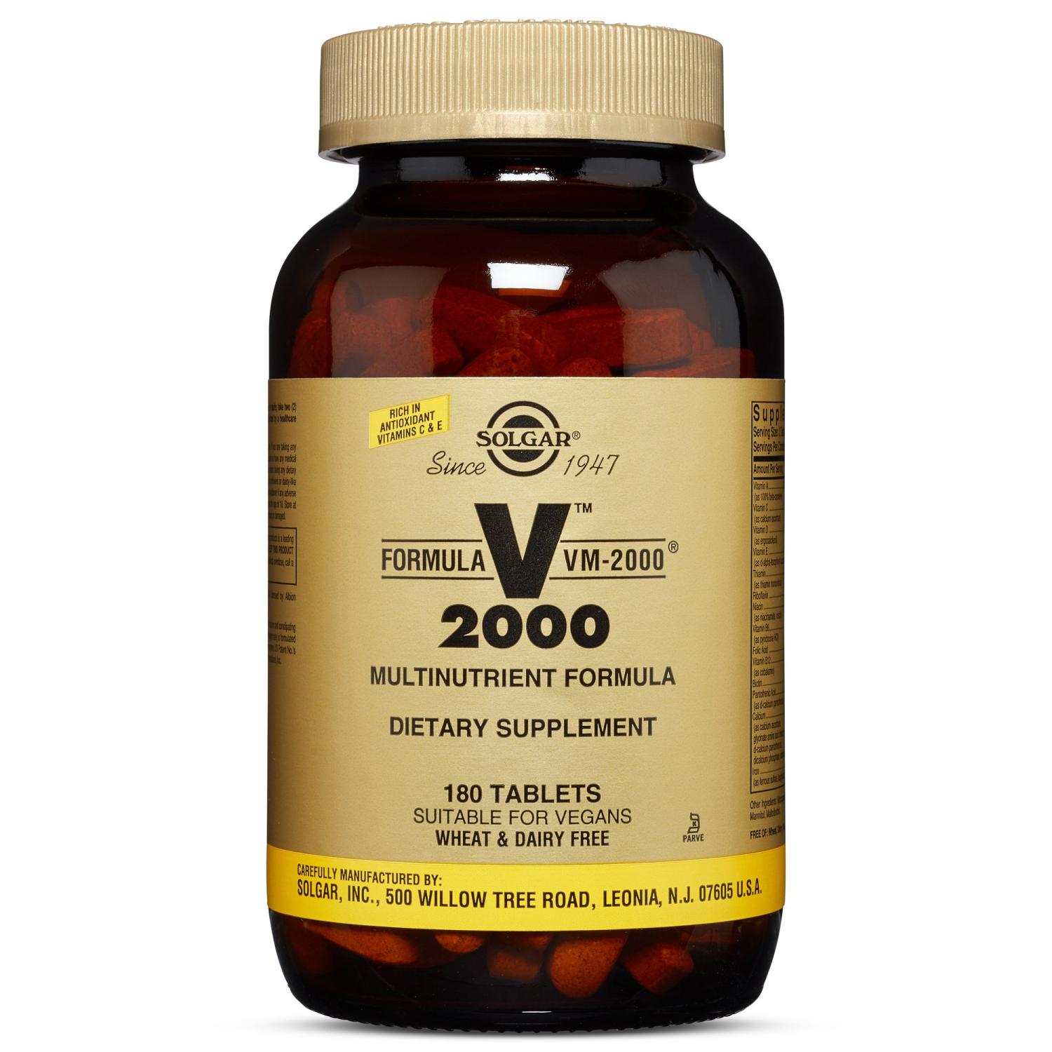 Solgar VM-2000 Multinutrient Formula - 180 Tablets for Optimal Health ...