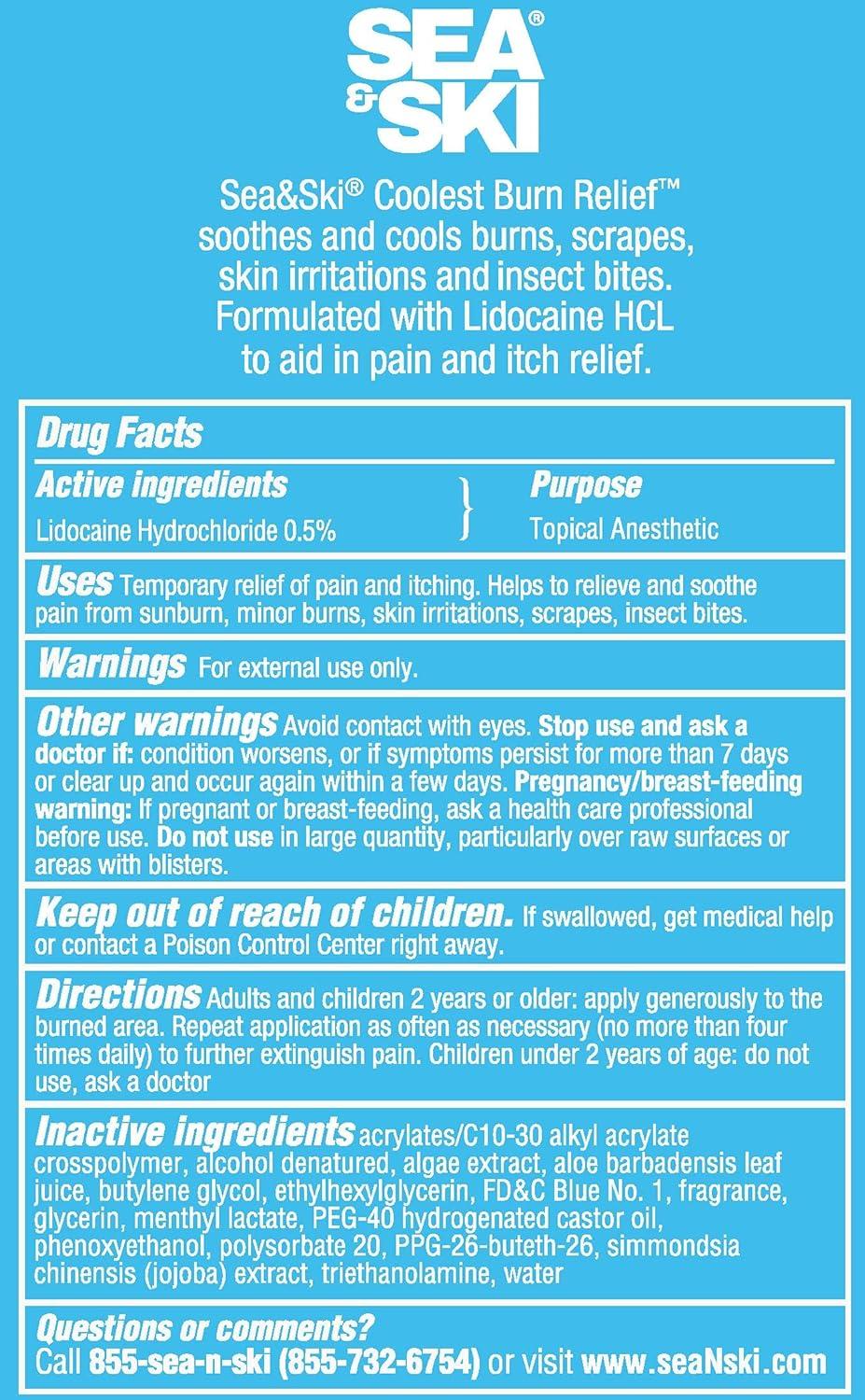 SEA & SKI Coolest Aloe Gel 16 FL OZ - Soothing Burn Relief for Sunburn ...