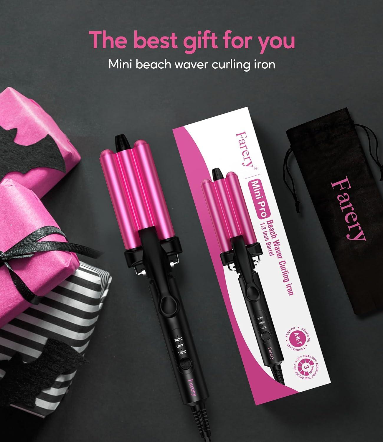 FARERY 3 Barrel Hair Waver | Mini Curling Iron for Short Hair | Beach ...