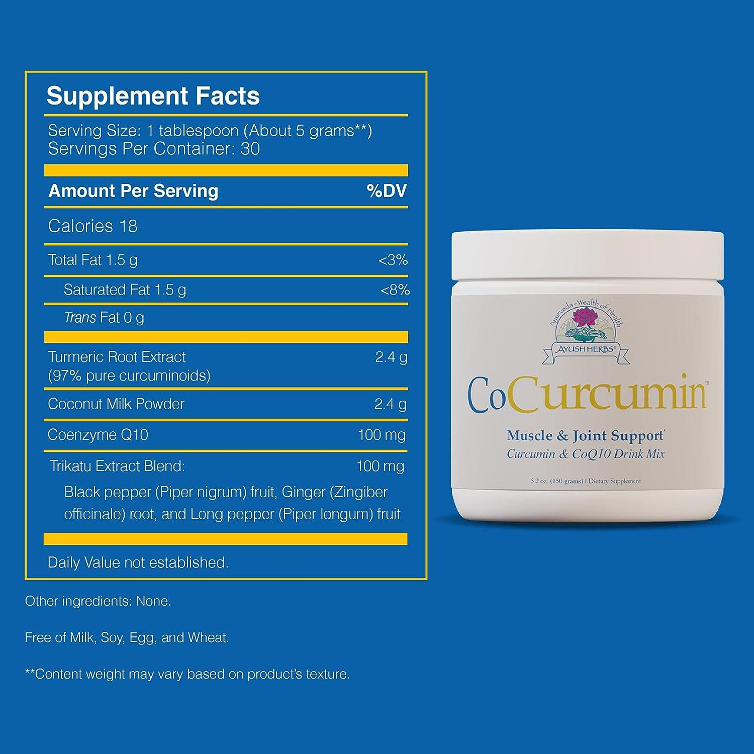 Ayush Herbs CoCurcumin Drink Mix 5.2 oz - Muscle, Joint, & Cognitive ...